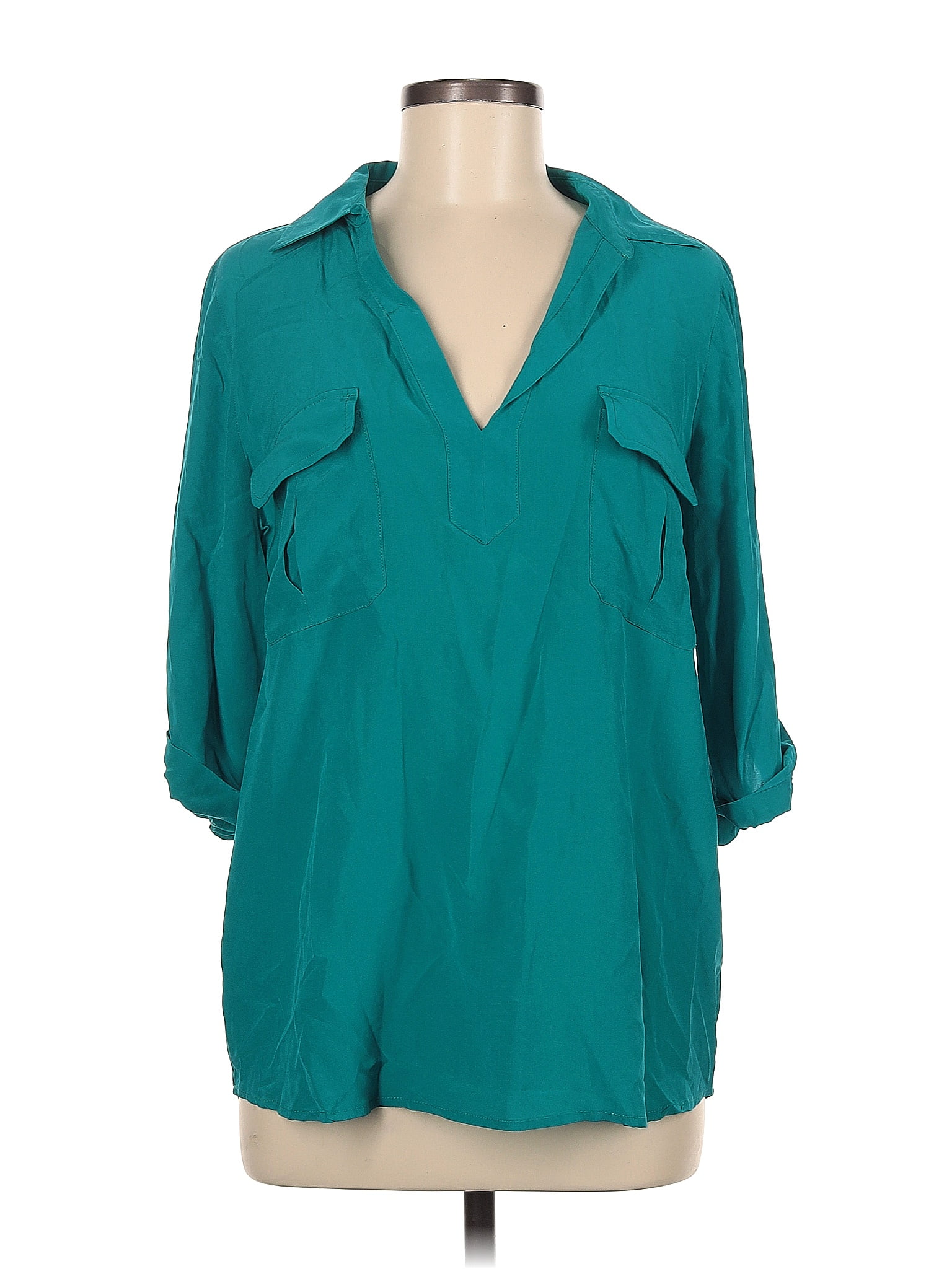 Rory Beca 100 Silk Solid Teal 3 4 Sleeve Blouse Size M 80 Off Thredup