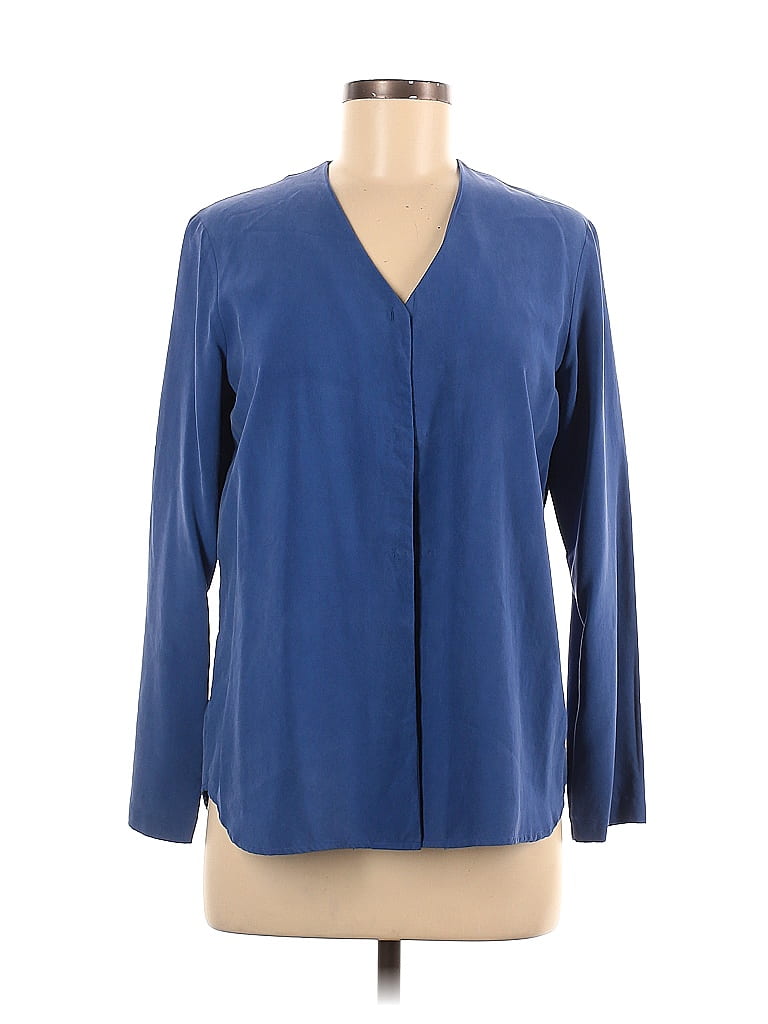 Jones New York 100 Silk Solid Blue Long Sleeve Blouse Size 6 76 Off