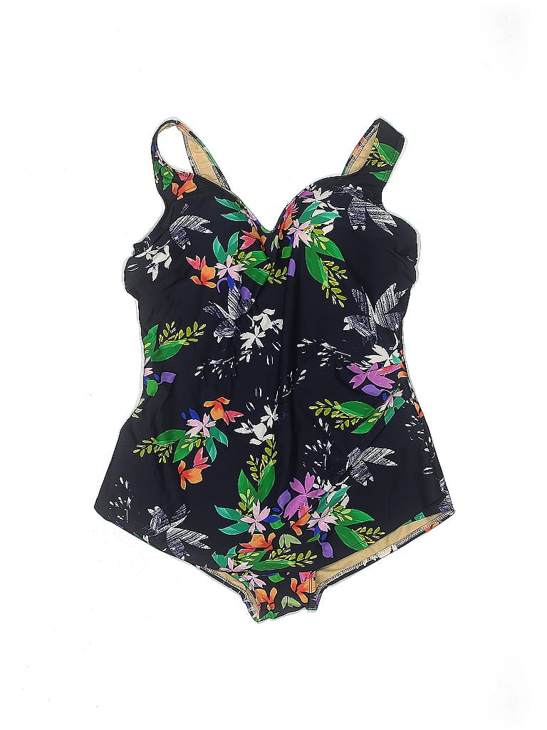 Swimsuits For All Jacquard Tortoise Floral Motif Acid Wash Print Damask