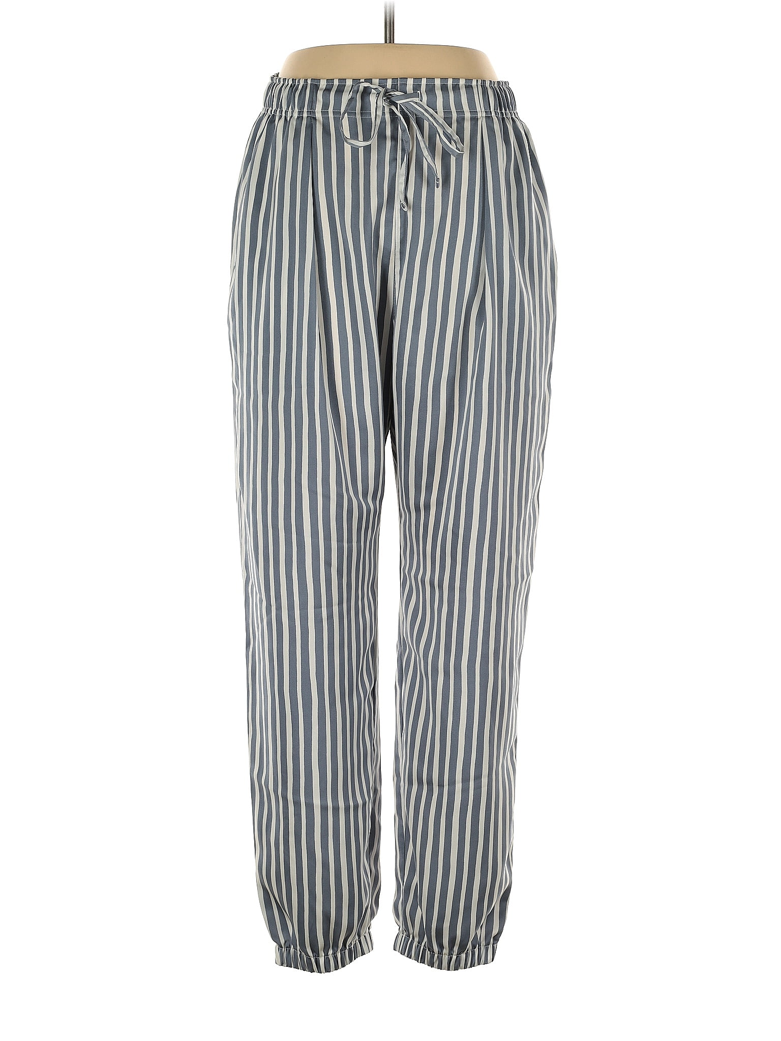 Uniqlo 100% Polyester Stripes Multi Color Blue Casual Pants Size L - 58 ...