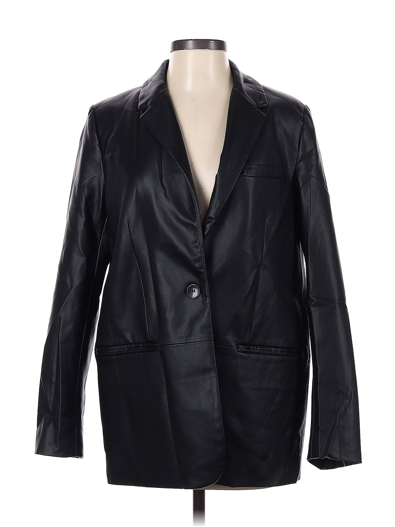 Zara 100% Polyester Solid Black Faux Leather Jacket Size S - 45% off | ThredUp
