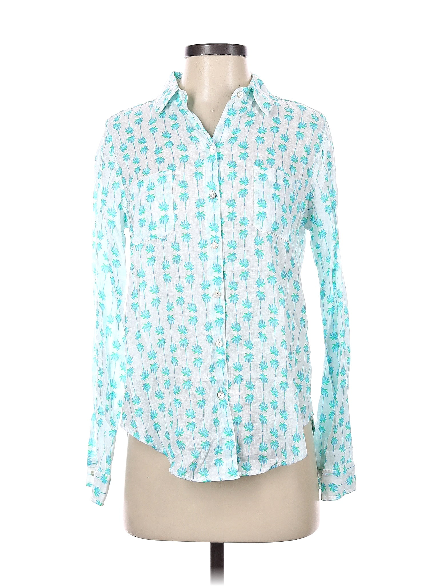 Lilly Pulitzer 100% Linen White Teal Long Sleeve Button-Down Shirt Size XS - 47% off | ThredUp