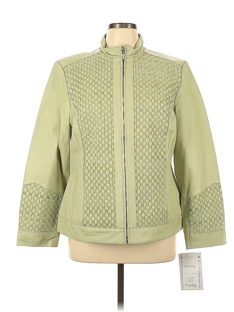 Pamela McCoy 100% Leather Solid Green Leather Jacket Size 1X (Plus ...