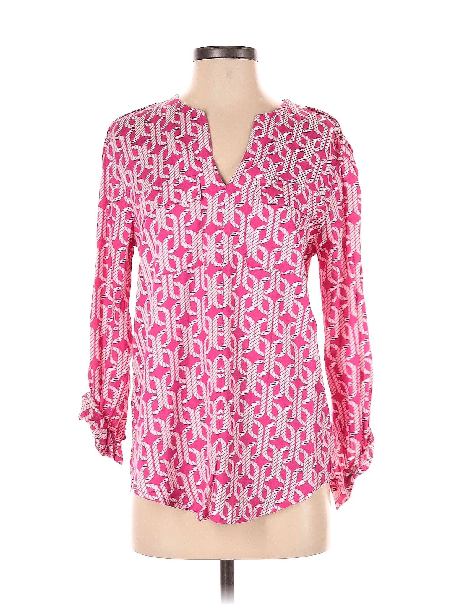 Escapada 100 Rayon Polka Dots Pink Long Sleeve Blouse Size S 72 Off