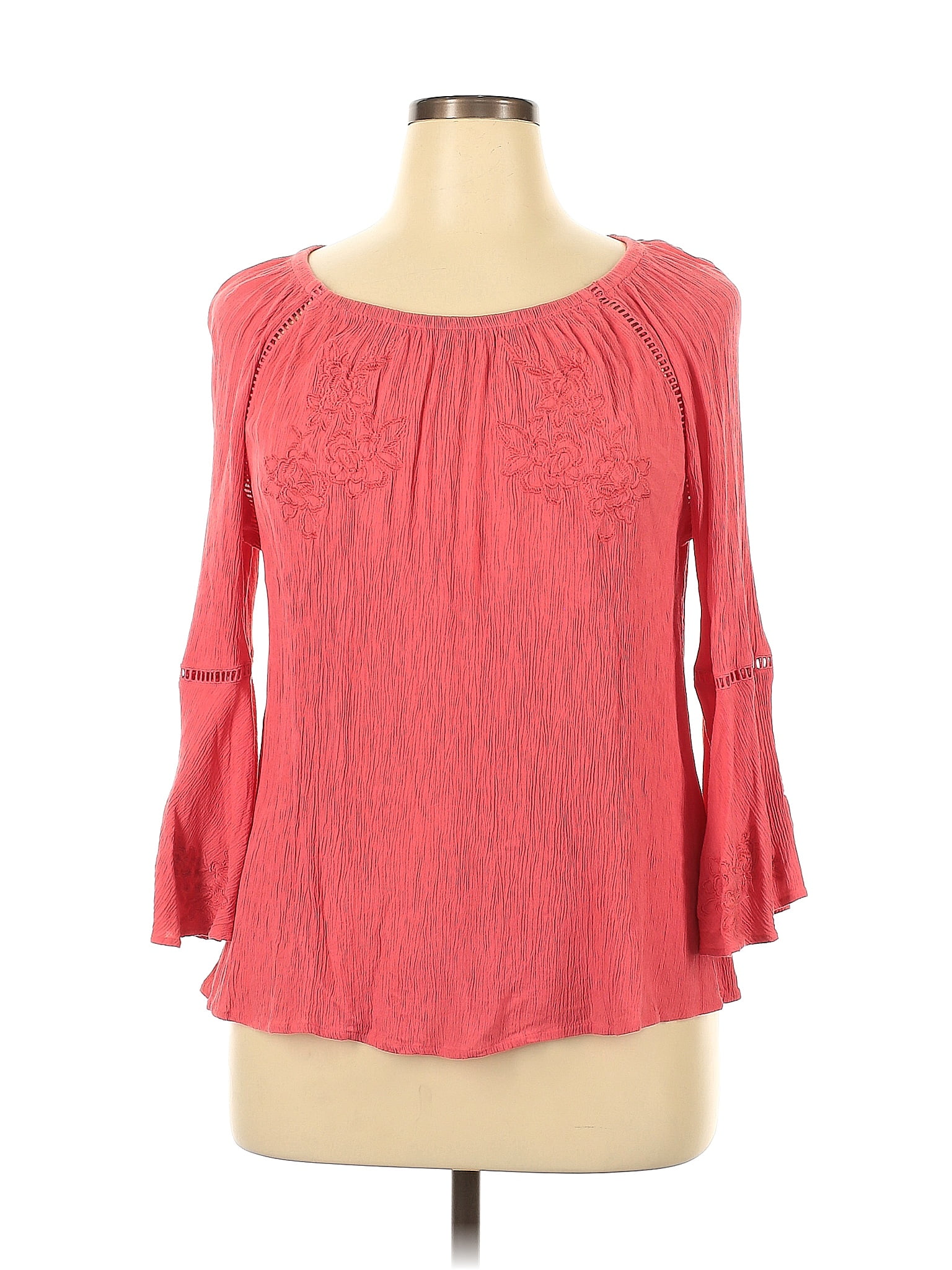 Inc International Concepts 100 Rayon Pink Red Long Sleeve Blouse Size