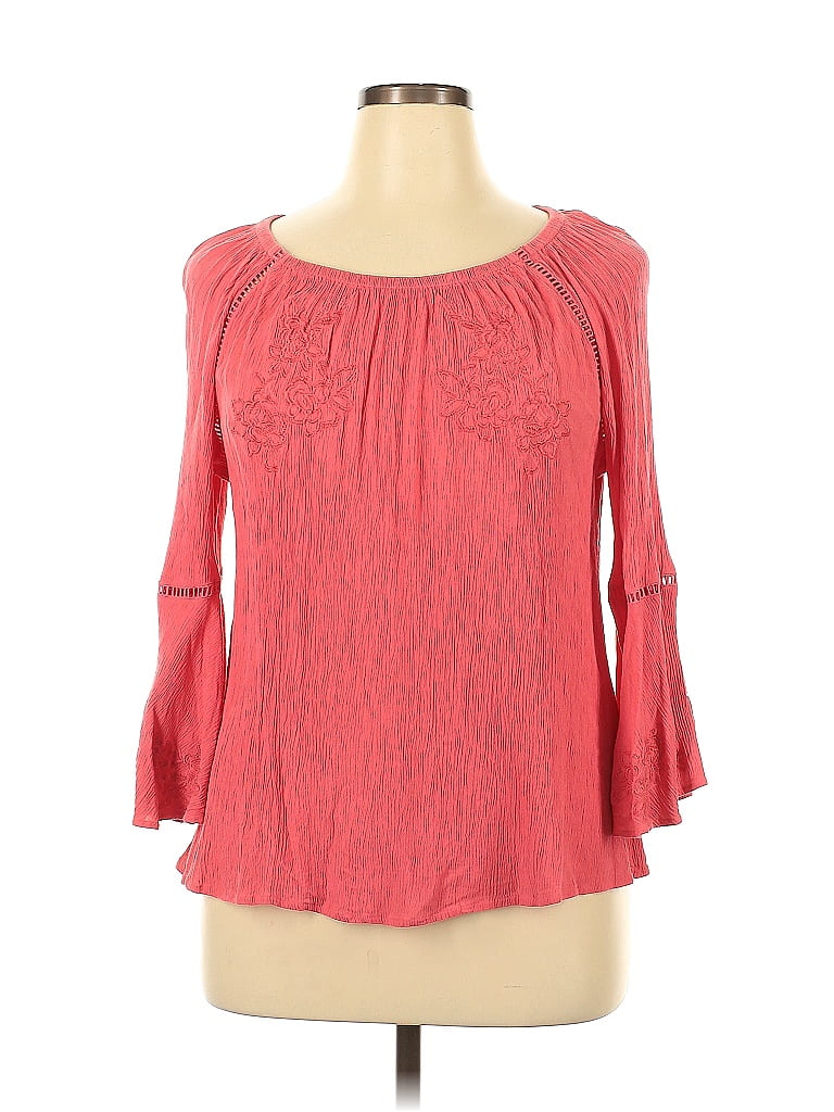 Inc International Concepts 100 Rayon Pink Red Long Sleeve Blouse Size