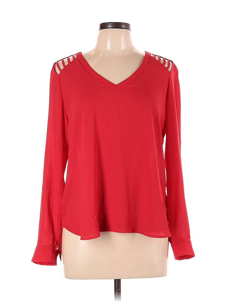 Lily White 100 Polyester Red Long Sleeve Blouse Size L 56 Off Thredup