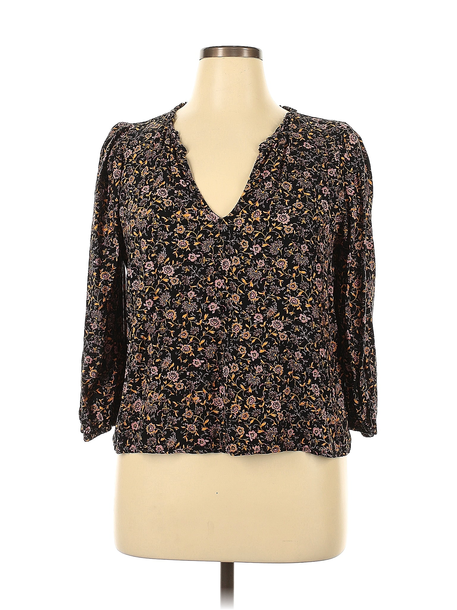 Roan + Ryan 100% Rayon Floral Black Long Sleeve Blouse Size XL - 69% ...