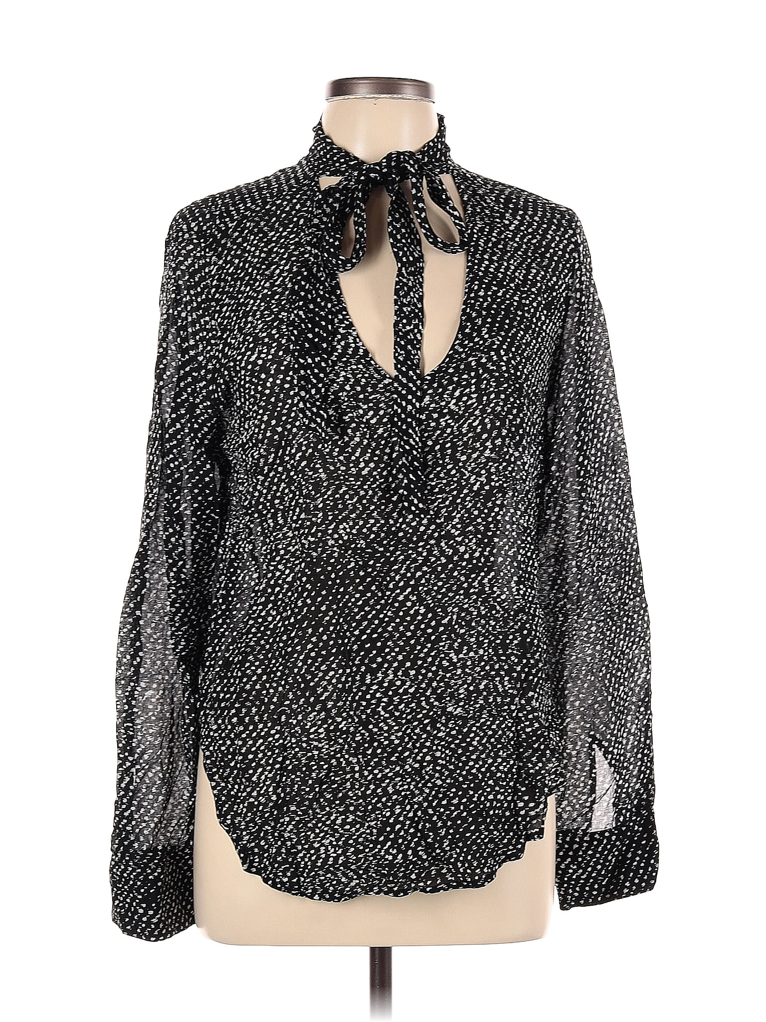 Bella Dahl 100 Rayon Polka Dots Black Long Sleeve Blouse Size L 75