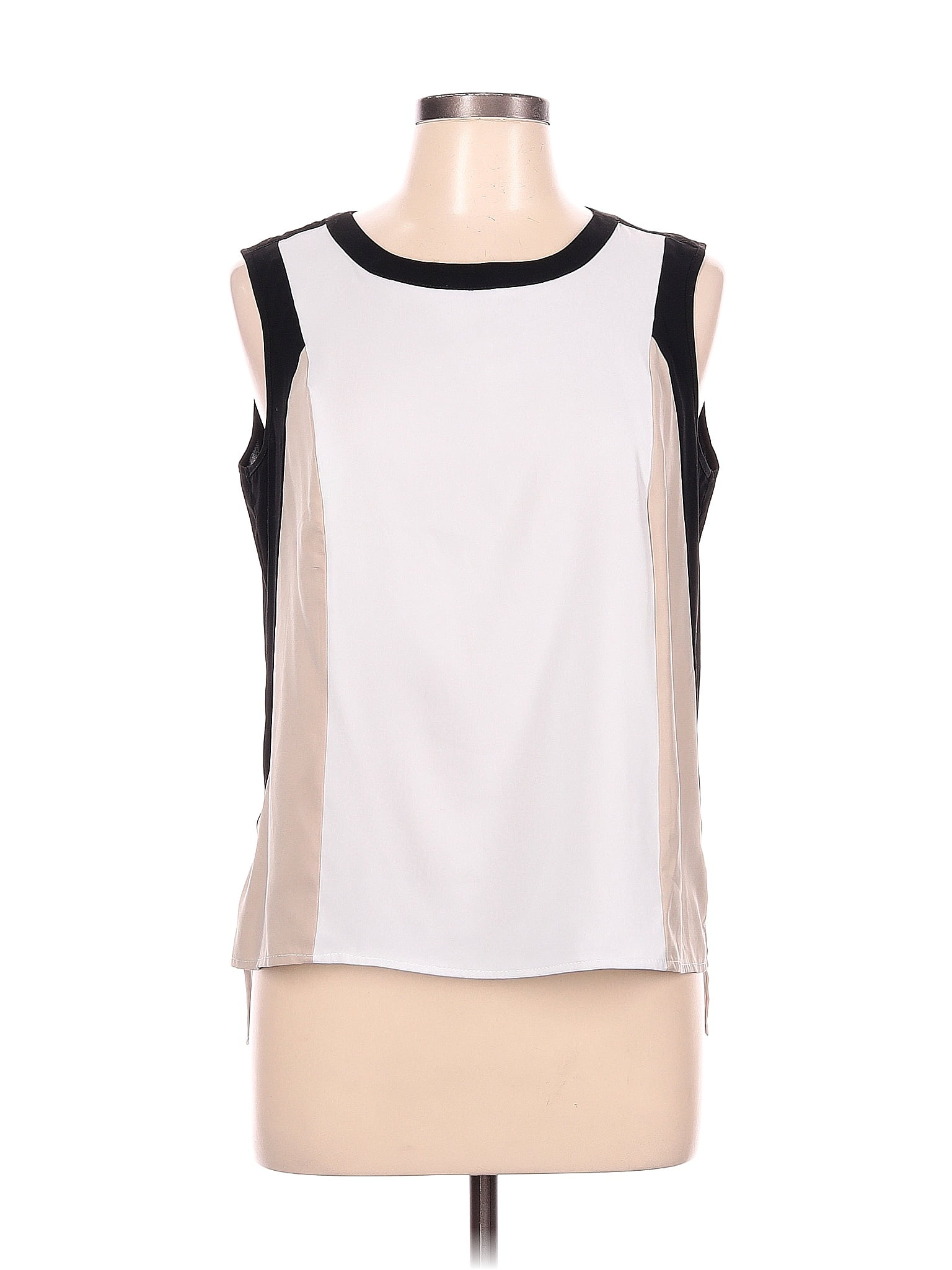 Calvin Klein Color Block Solid Ivory Sleeveless Blouse Size L (Petite ...