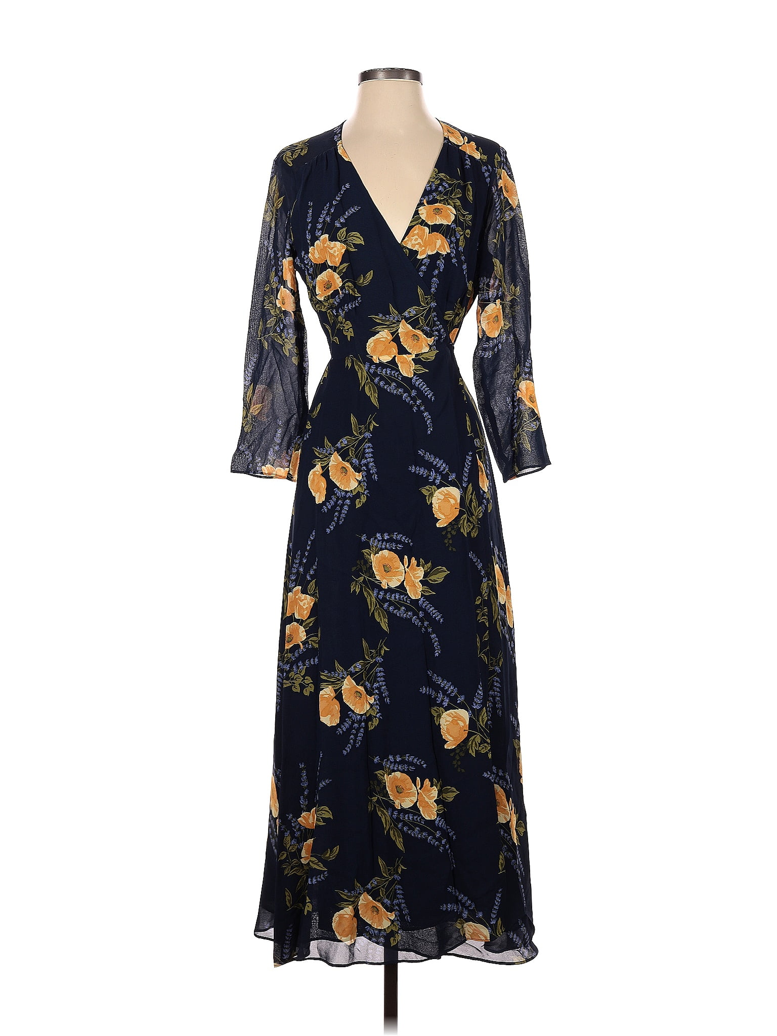 Reformation 100 Viscose Floral Navy Blue Casual Dress Size S 38 Off
