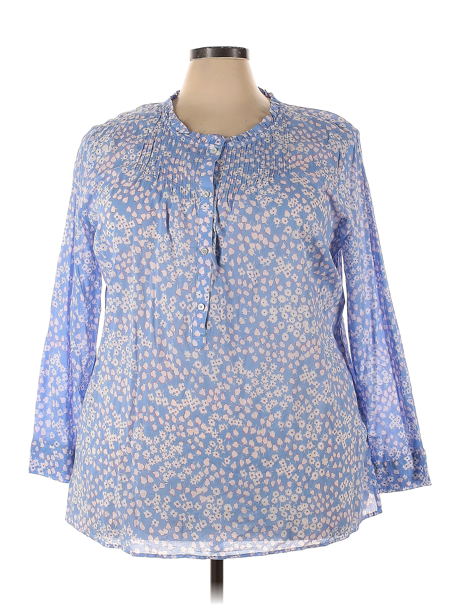 Talbots 100 Cotton Polka Dots Blue Long Sleeve Blouse Size 3x Plus