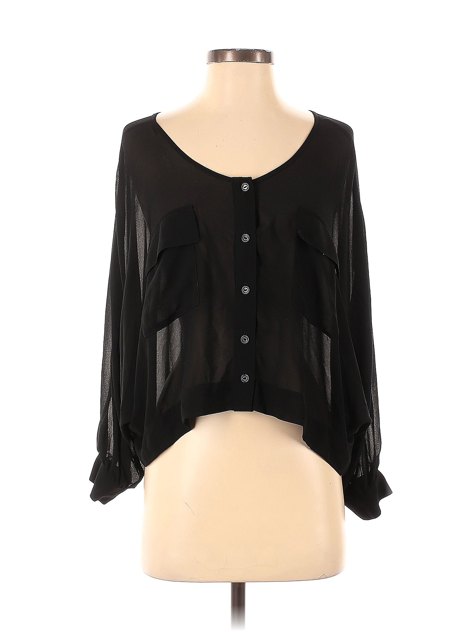 Naked Zebra 100 Polyester Black Long Sleeve Blouse Size S 47 Off