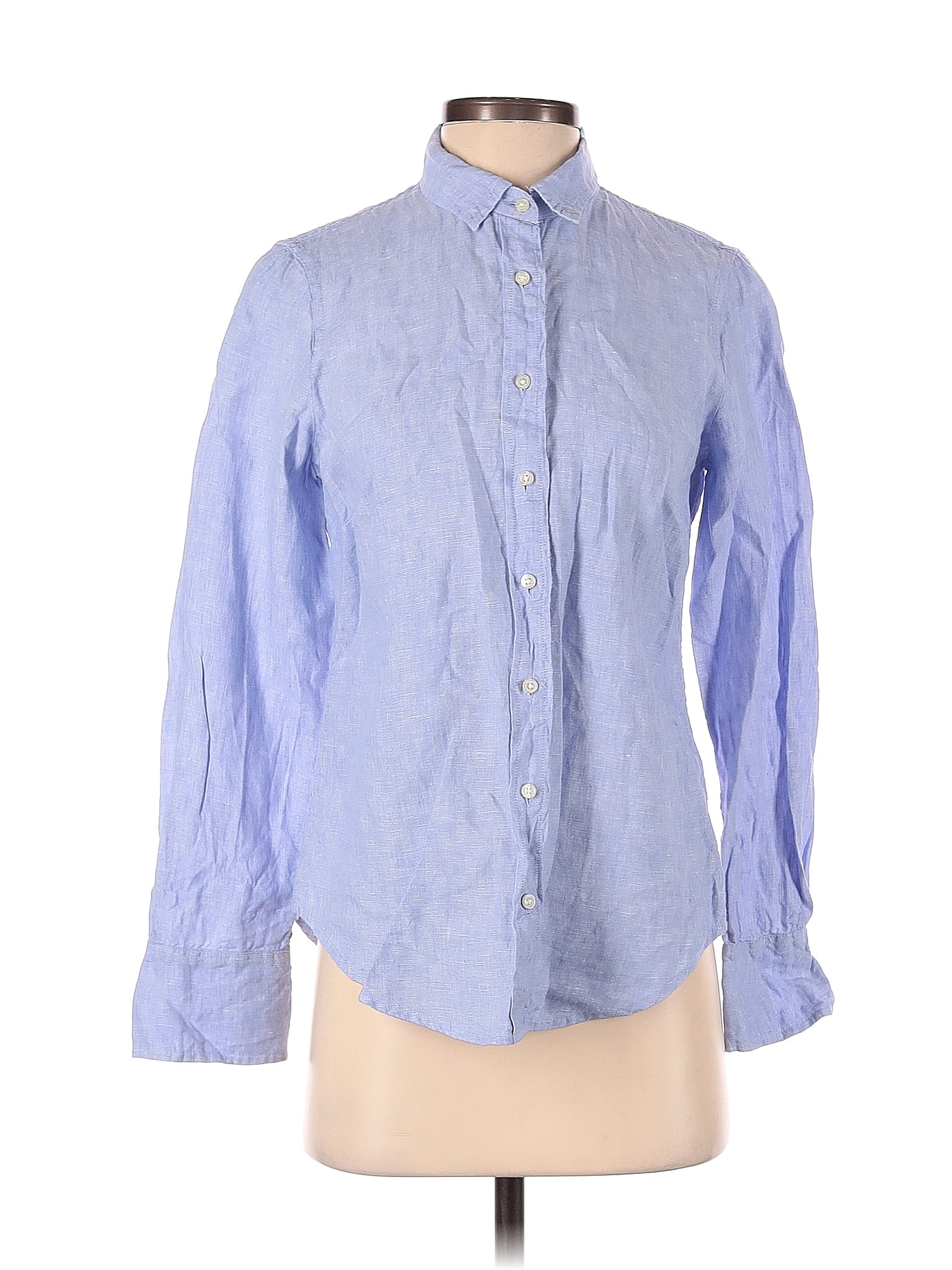 J.Crew 100% Linen Checkered-gingham Blue Long Sleeve Button-Down Shirt Size 2 - 77% off | ThredUp