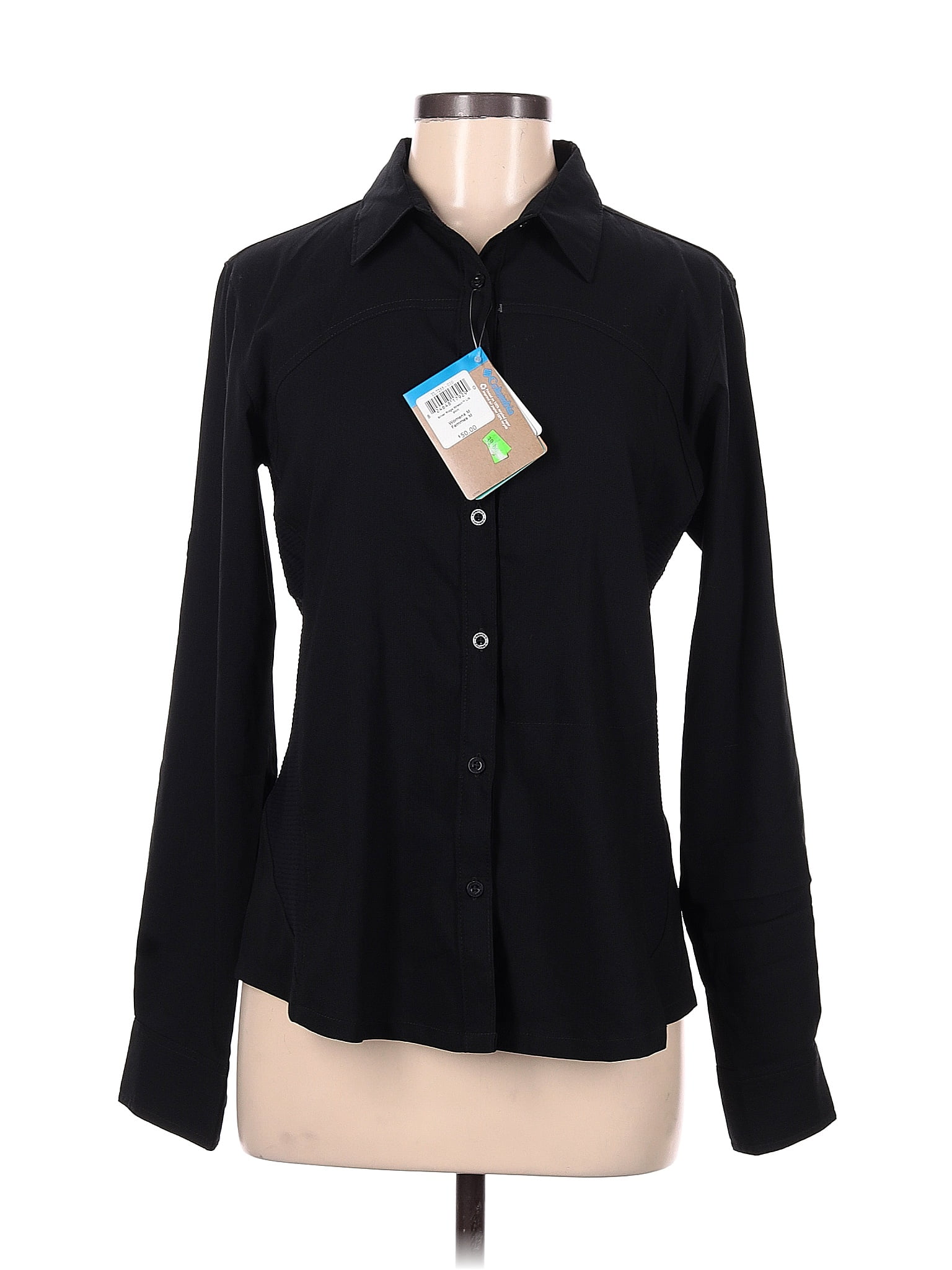 Columbia 100 Polyester Solid Black Long Sleeve Blouse Size M 63 Off