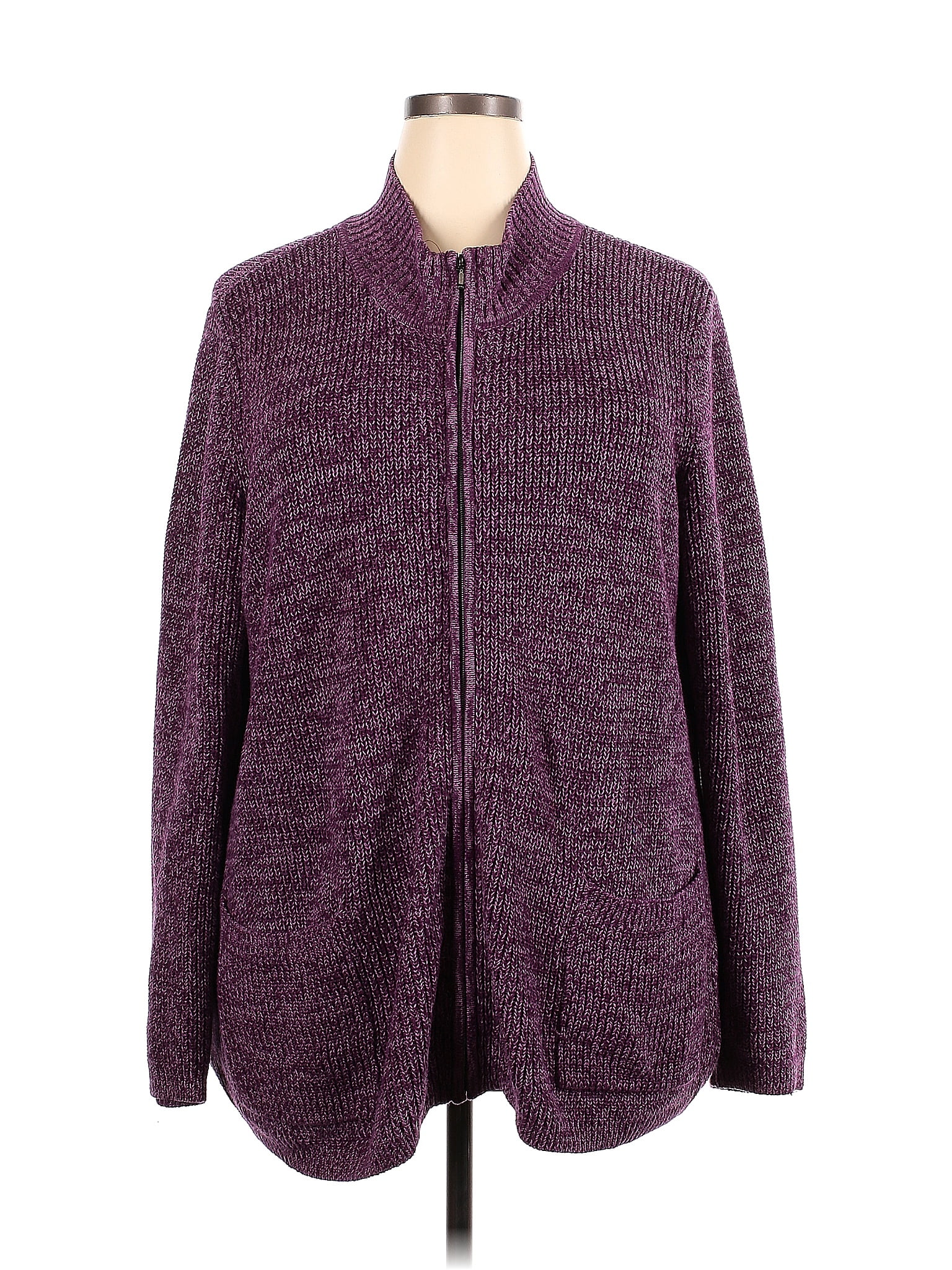 Coldwater Creek 100% Cotton Color Block Marled Purple Cardigan Size 2X ...