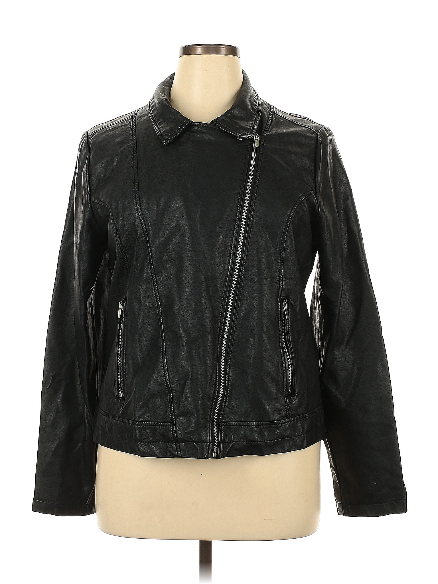 Atmosphere 100% Polyurethane Solid Black Faux Leather Jacket Size 14 ...