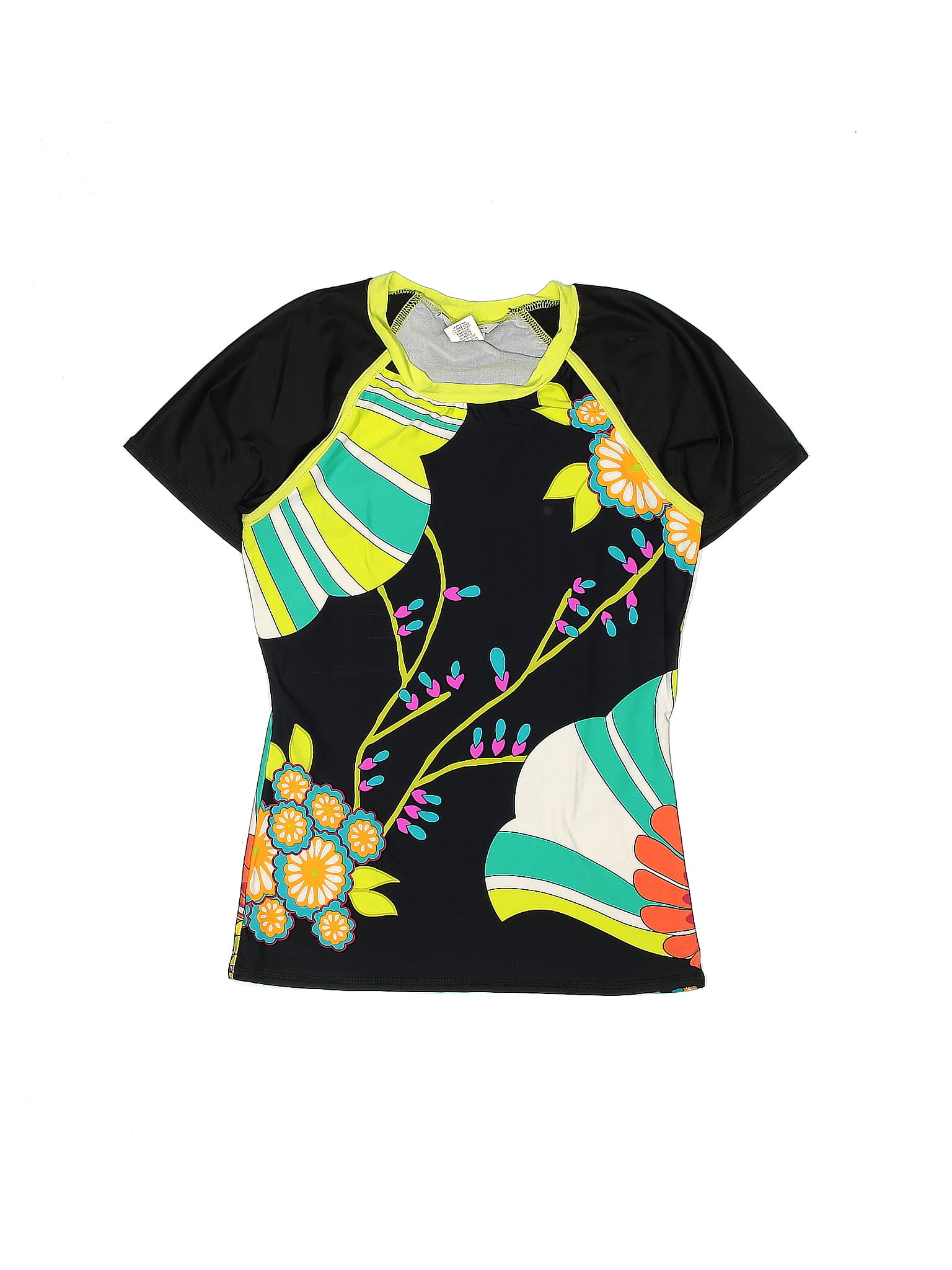 Trina Turk Color Block Floral Multi Color Black Rash Guard Size S - 76% ...