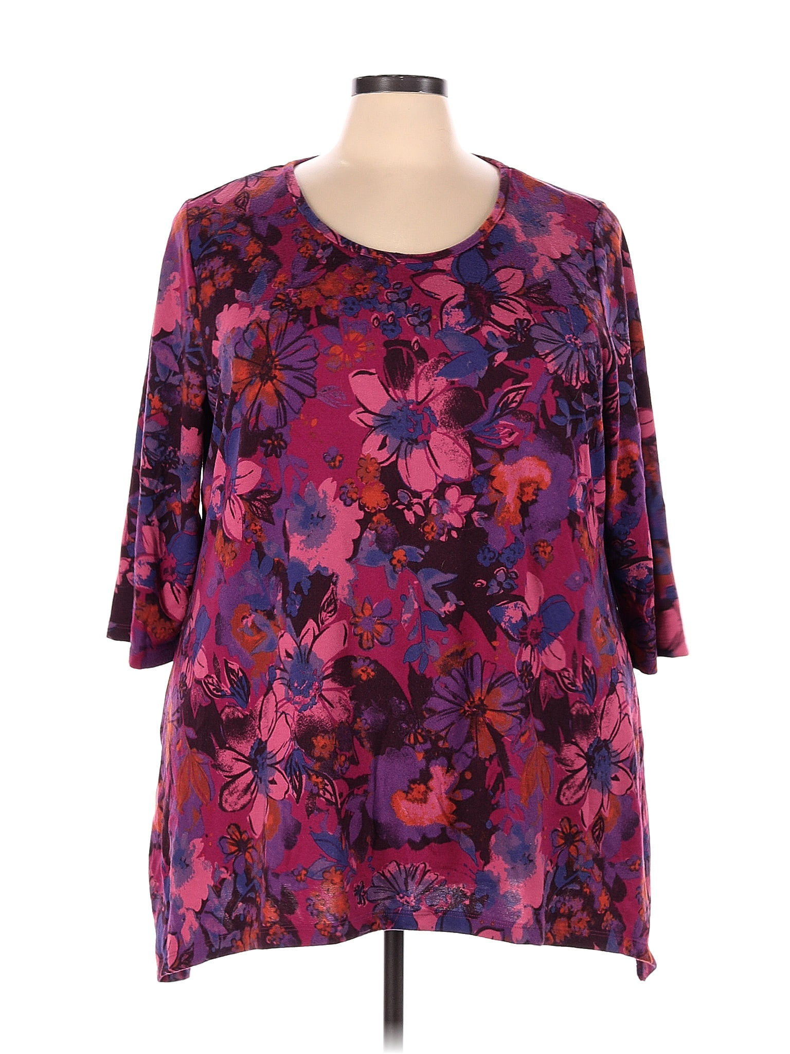 D&Co. Floral Multi Color Purple Short Sleeve Top Size 3X (Plus) - 7% ...