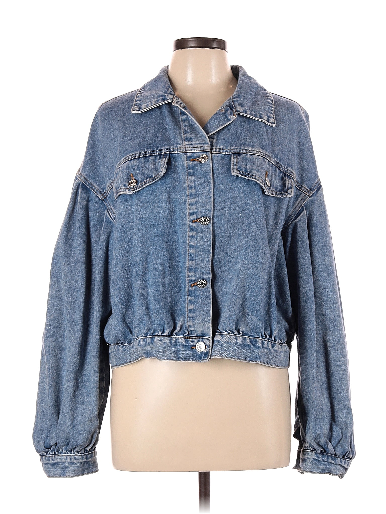 Shein Solid Blue Denim Jacket Size L - 42% off | ThredUp