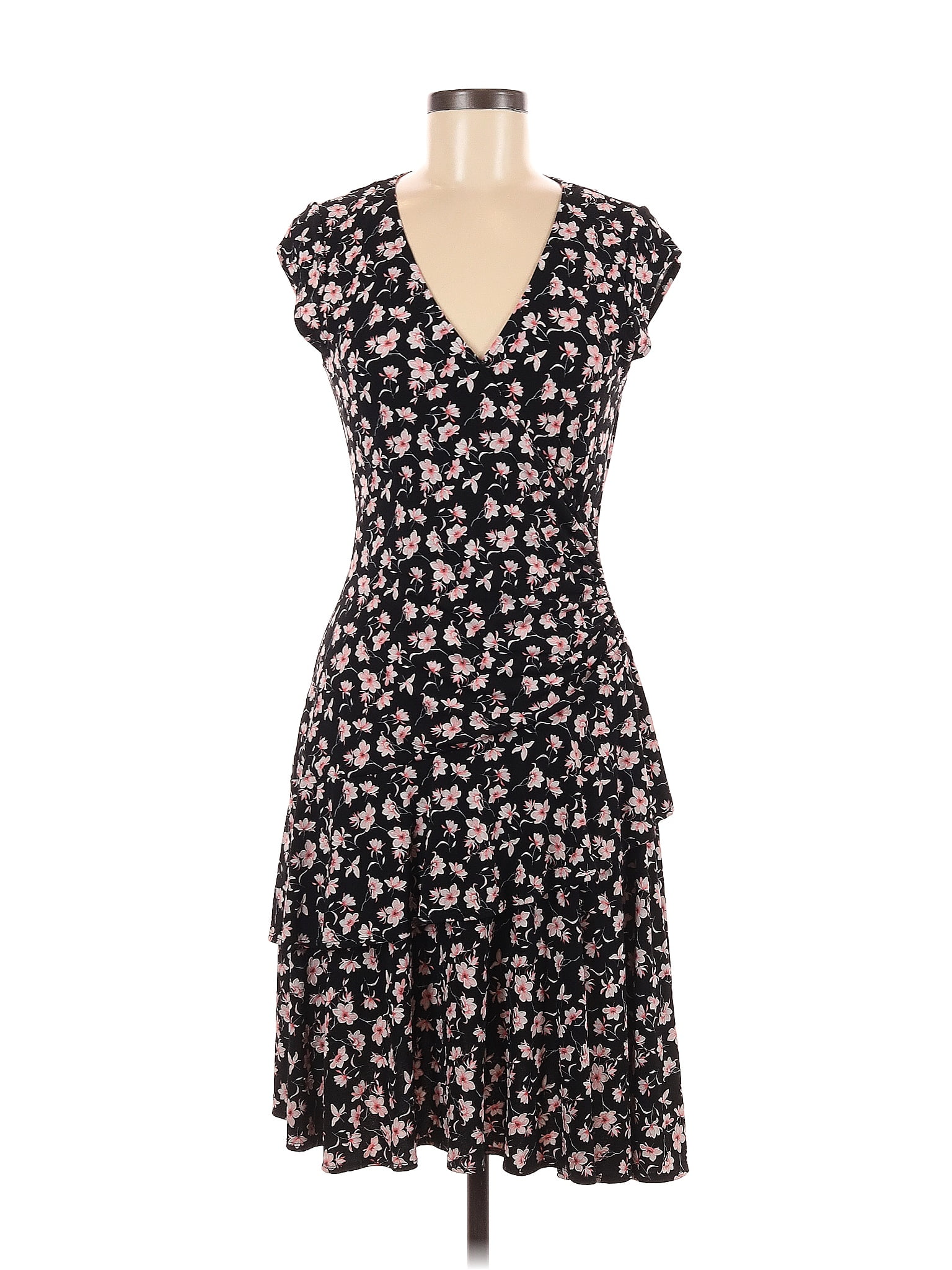 Signature by Robbie Bee Floral Multi Color Black Casual Dress Size M ...