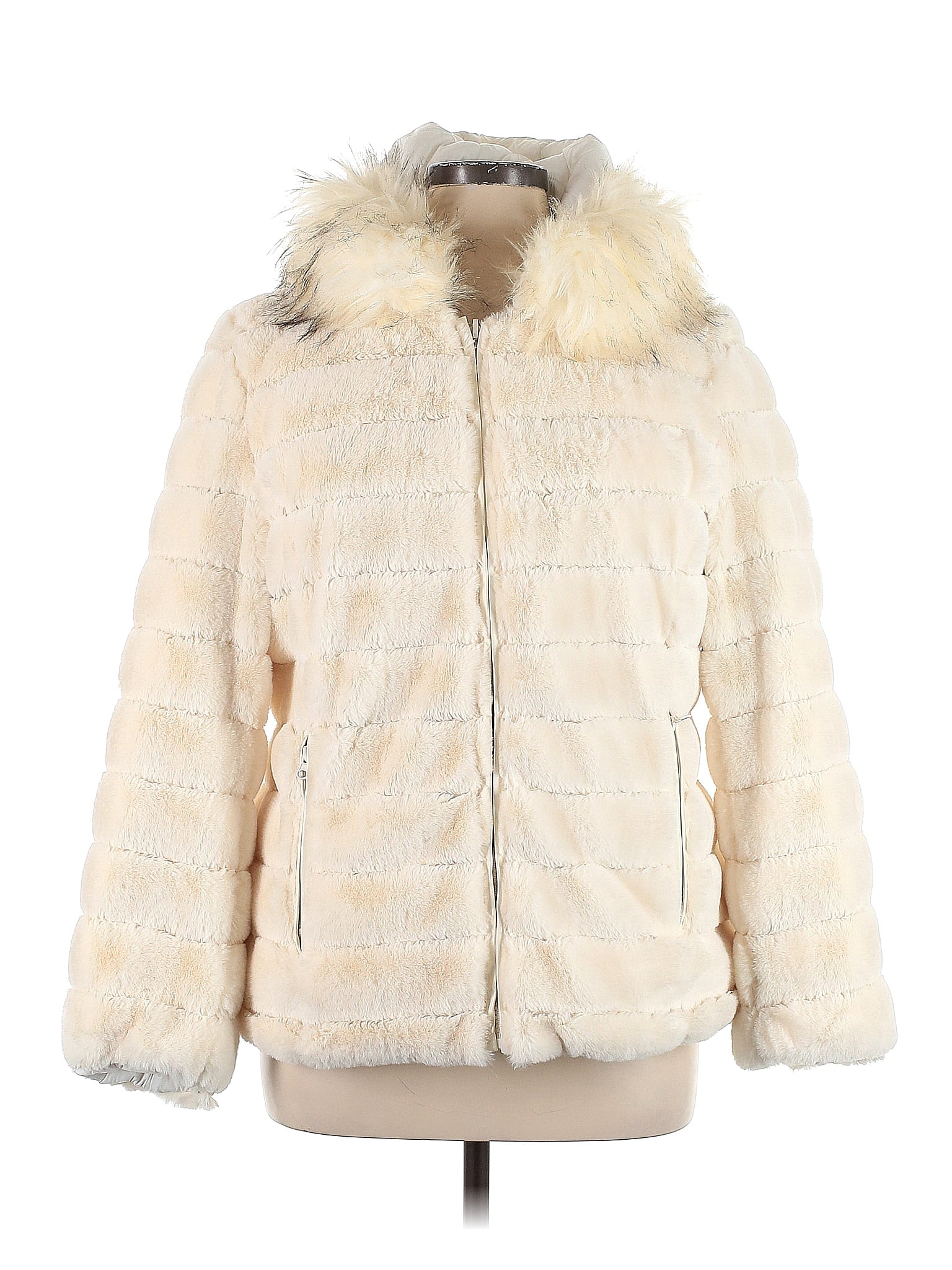 Assorted Brands 100% Polyester Solid Ivory Faux Fur Jacket Size XL - 55 ...