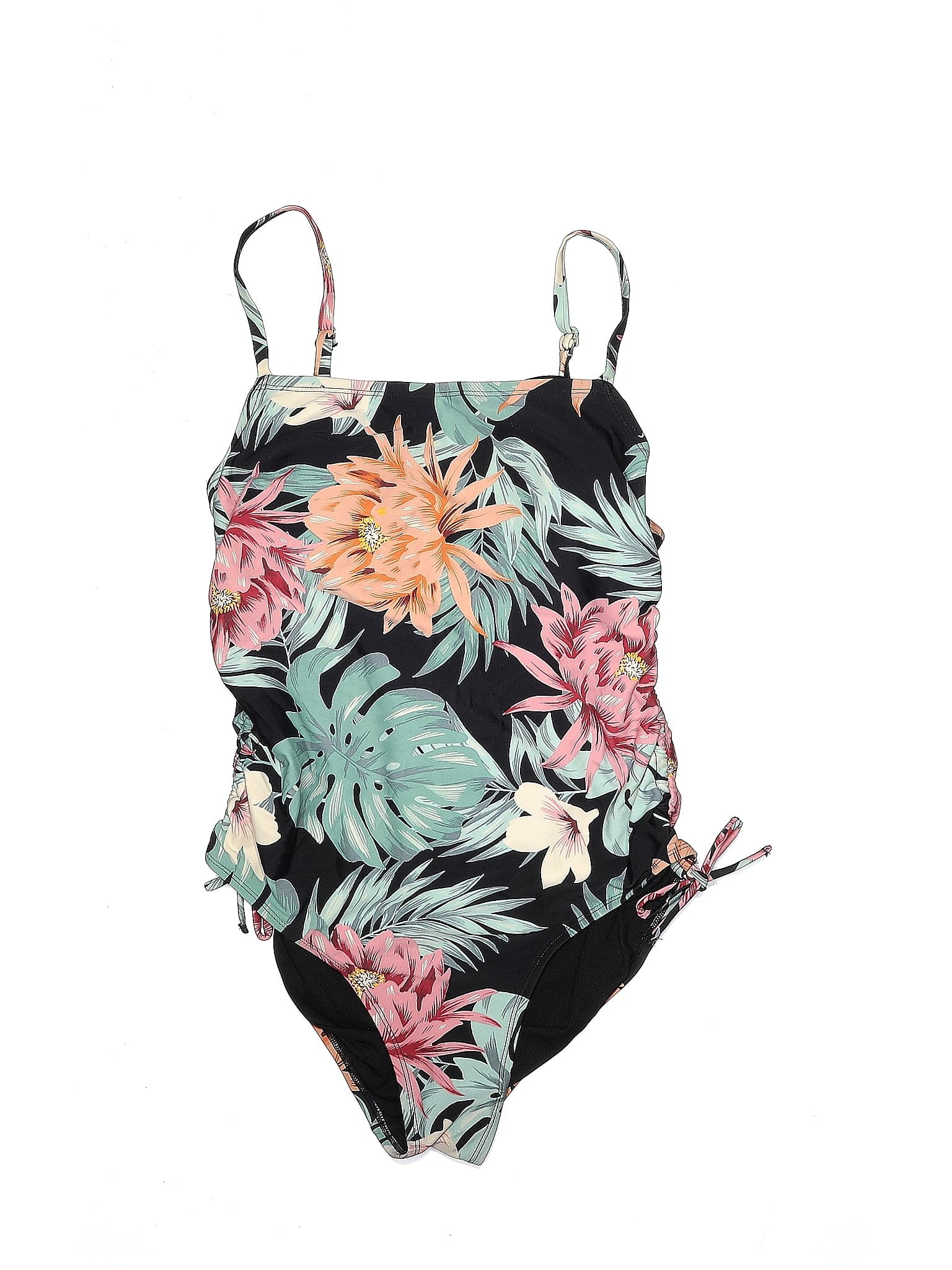 Kona Sol 100% Polyester Tropical Multi Color Black One Piece Swimsuit ...