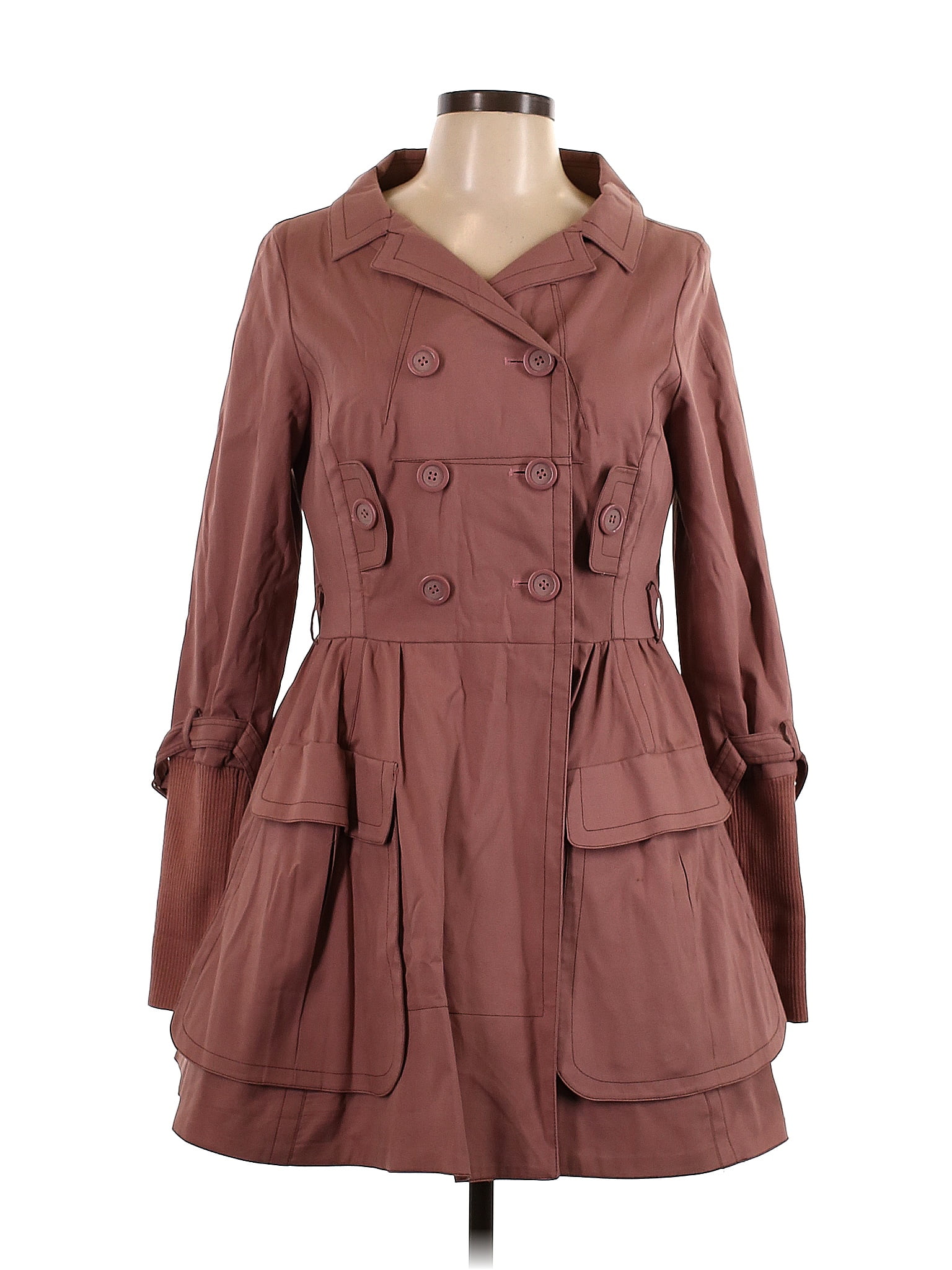 Heart Moon Star 100% Cotton Solid Brown Trenchcoat Size L - 40% off ...