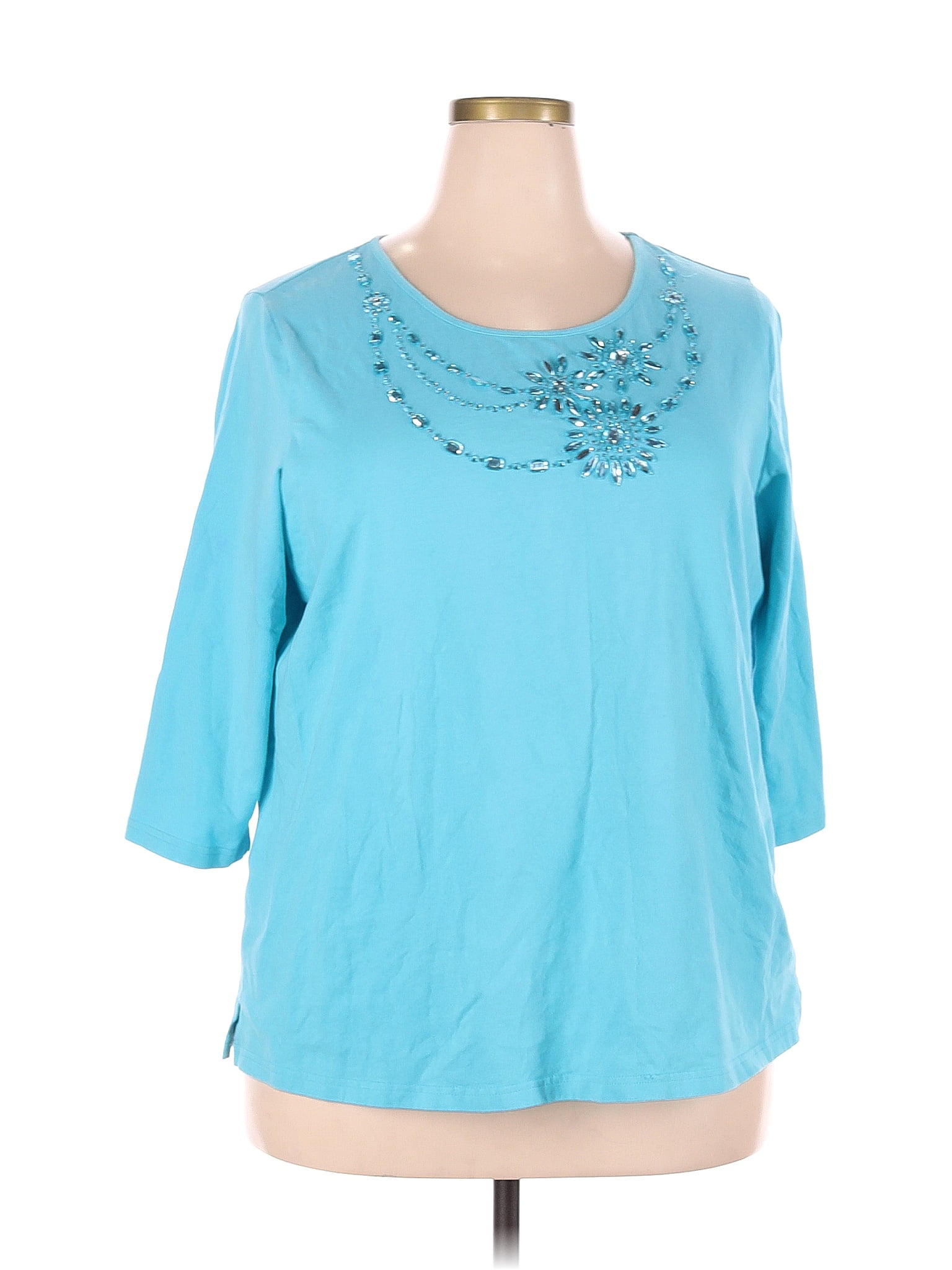 Quacker Factory Floral Blue Teal Long Sleeve Top Size 2X (Plus) - 64% ...