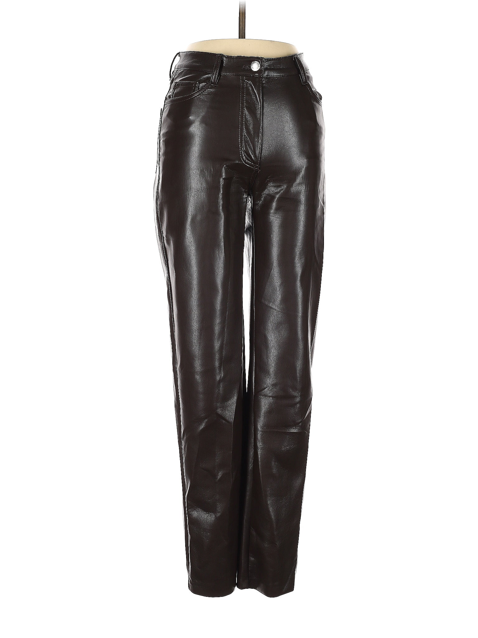 Wilfred 100% Polyurethane Solid Black Brown Faux Leather Pants Size 0 ...