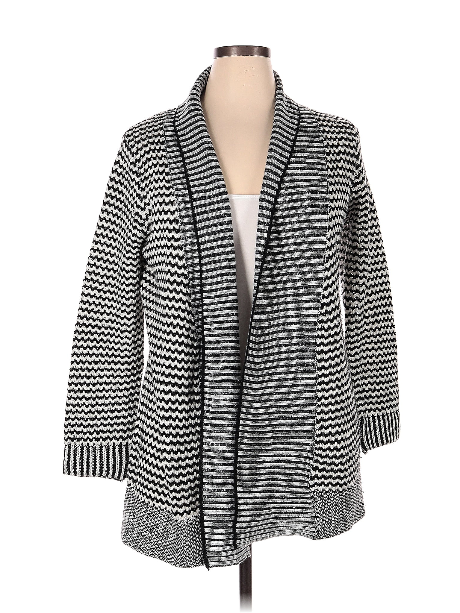 NY Collection 100% Acrylic Stripes Multi Color Black Cardigan Size XL ...