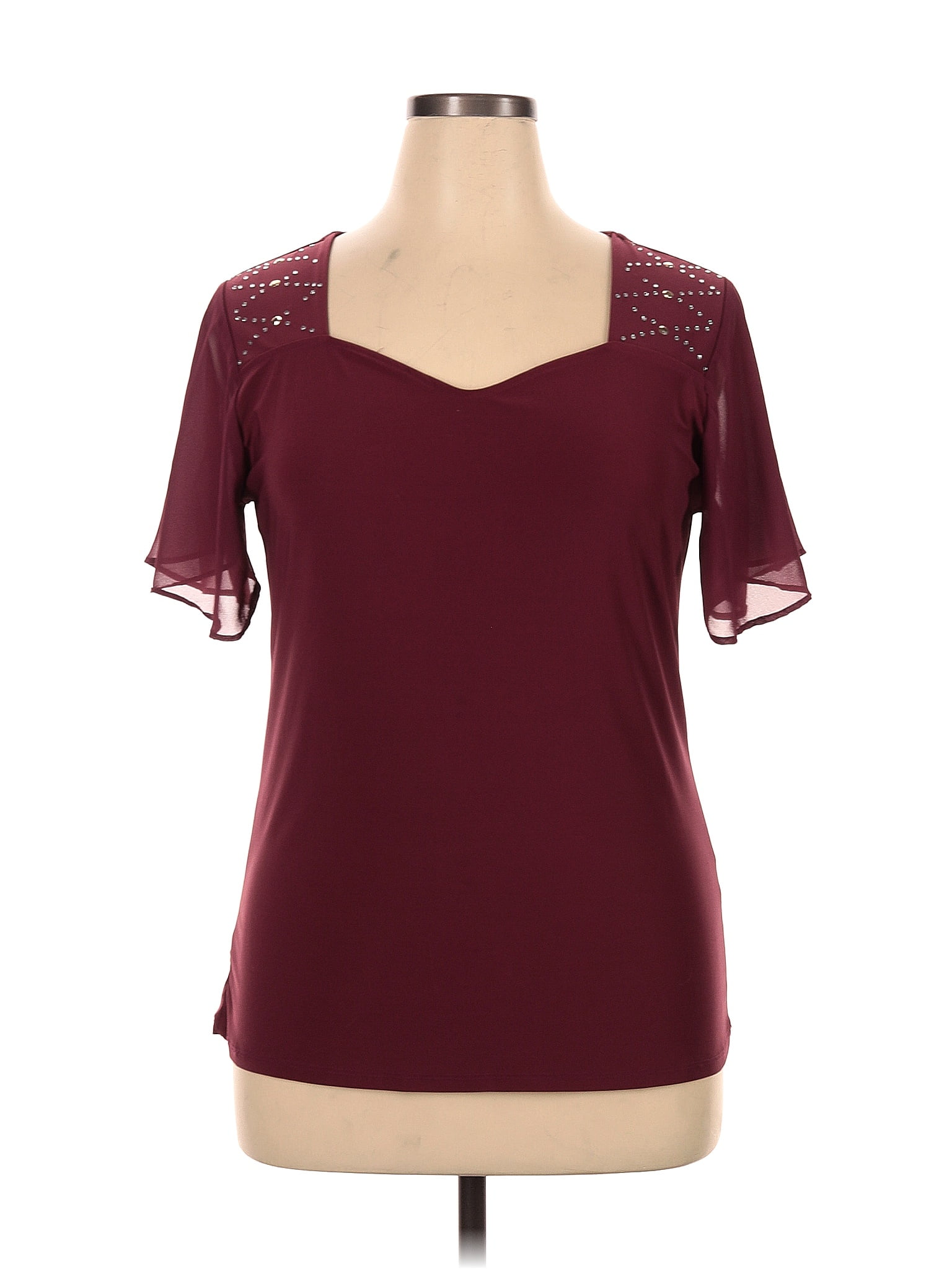 NY Collection Maroon Burgundy Short Sleeve Blouse Size 1X (Plus) - 57% ...