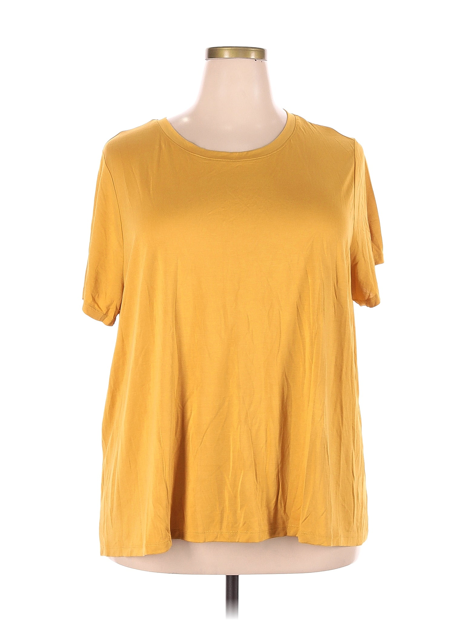 Ava & Viv Solid Yellow Gold Short Sleeve Henley Size 2X (Plus) - 11% ...