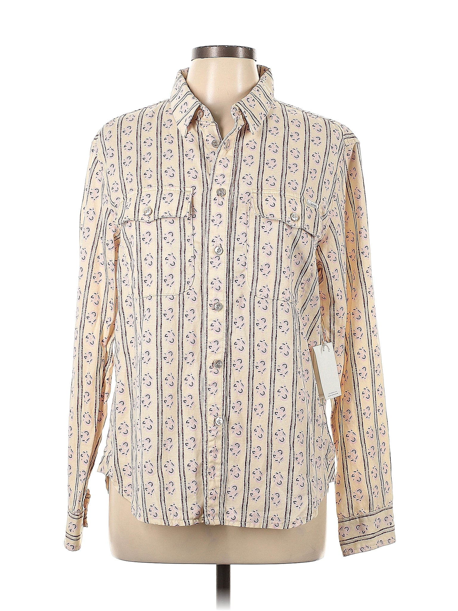 Mother Stripes Ivory Long Sleeve Button Down Shirt Size L 76 Off