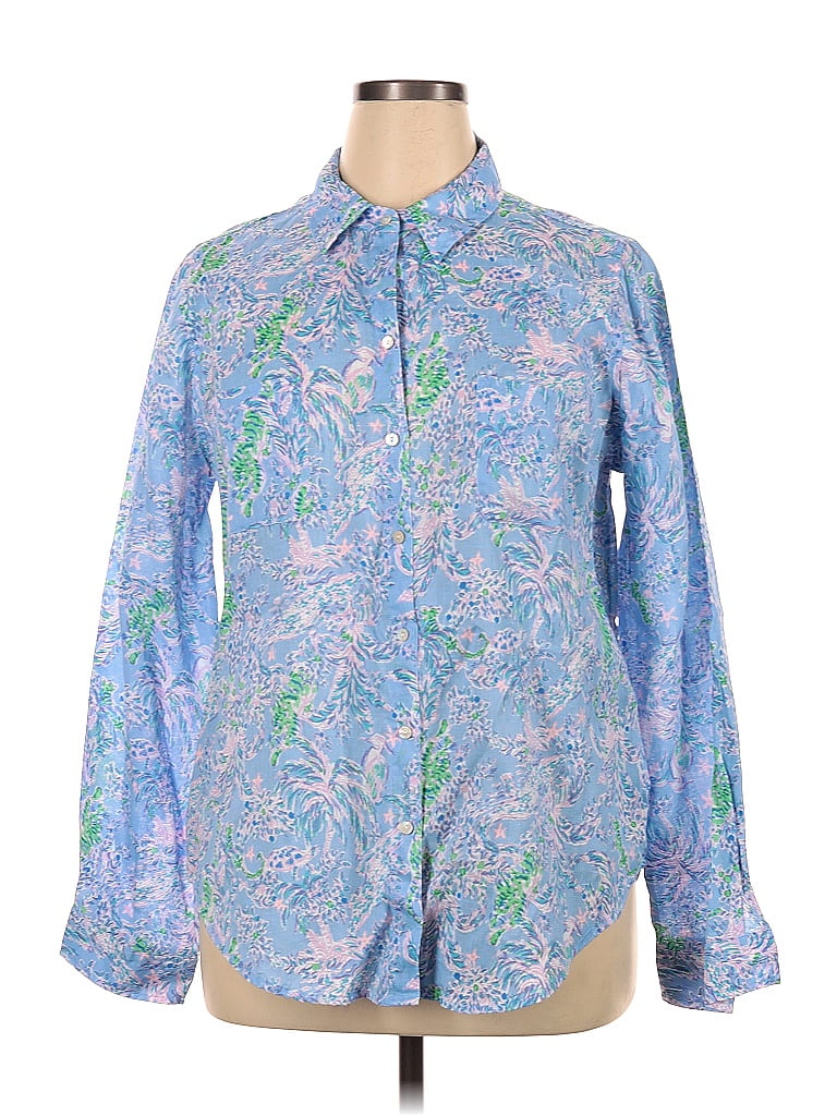 Lilly Pulitzer 100% Linen Blue Long Sleeve Blouse Size XL - 63% off | ThredUp