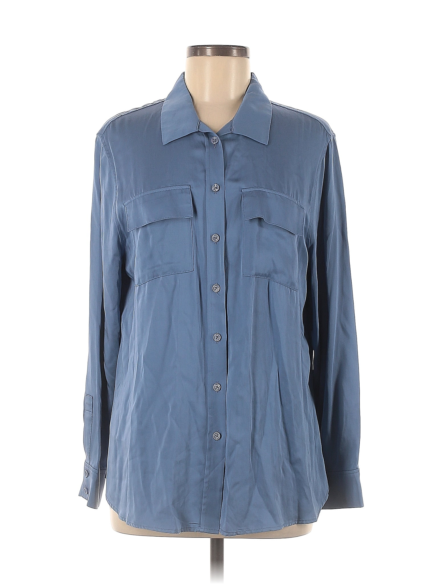 Chico's 100% Modal Solid Blue Long Sleeve Button-Down Shirt Size Lg (2 ...
