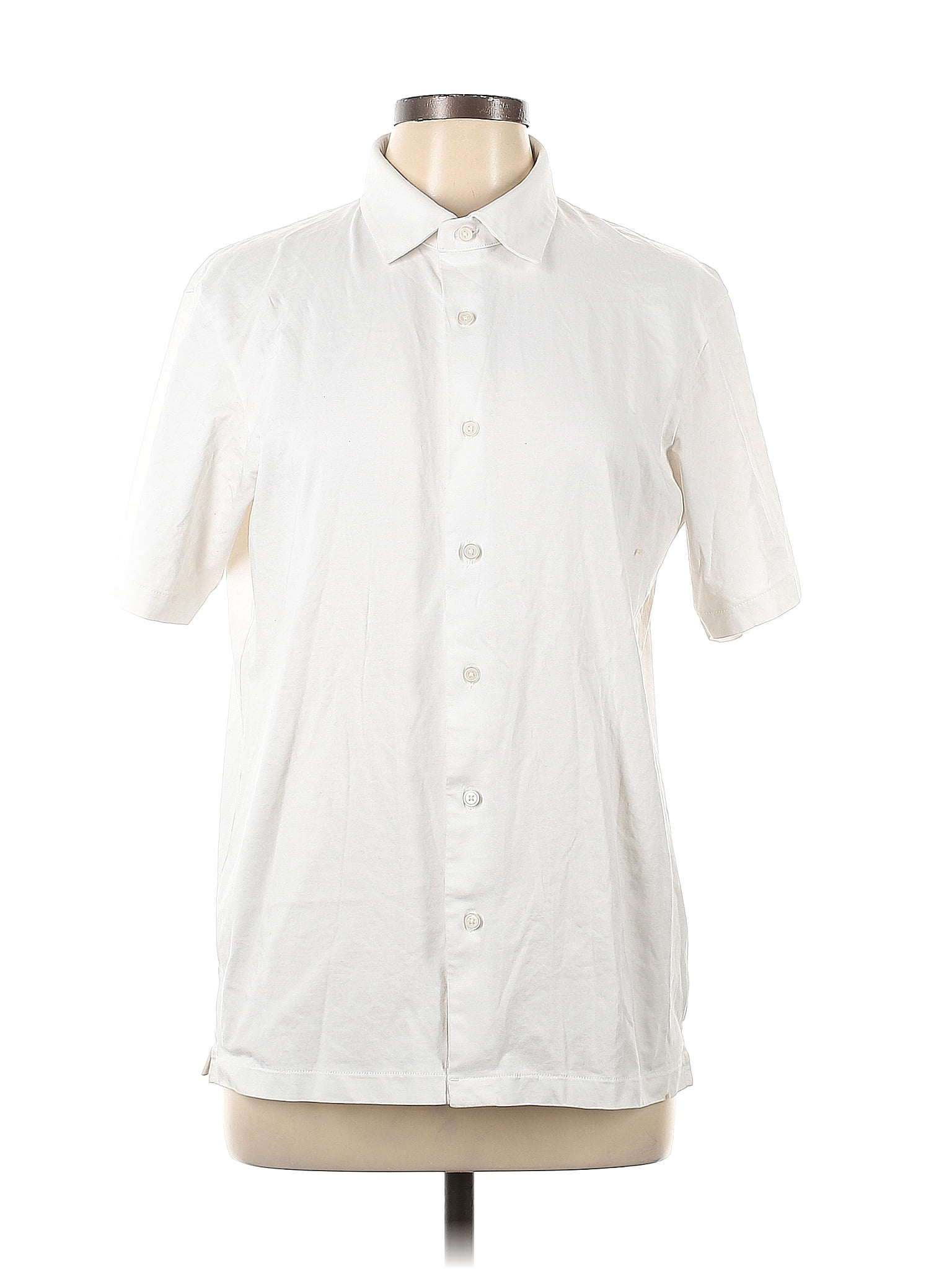 Uniqlo Solid White Short Sleeve Button Down Shirt Size L 50 Off