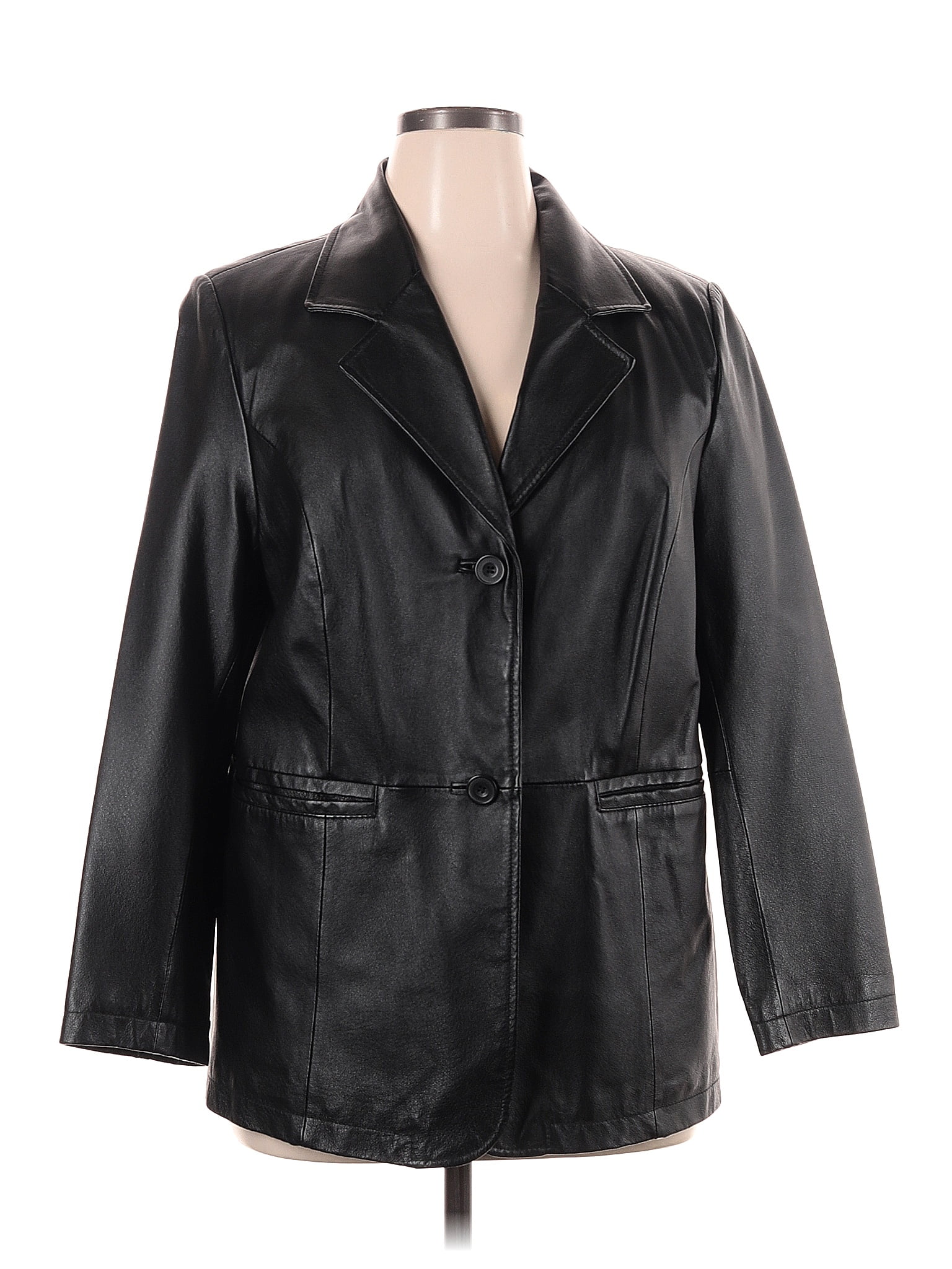 Maggie Barnes 100 Polyester Solid Black Faux Leather Jacket Size 0x