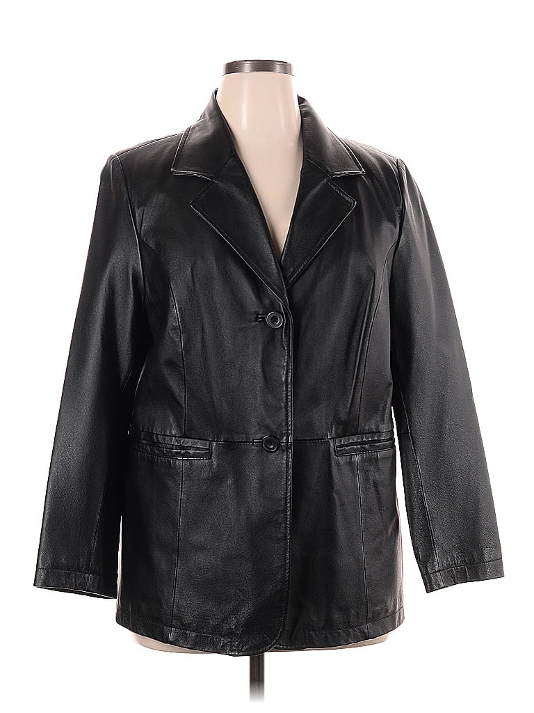 Maggie Barnes 100% Polyester Solid Black Faux Leather Jacket Size 0X (Plus) - 51% off | ThredUp