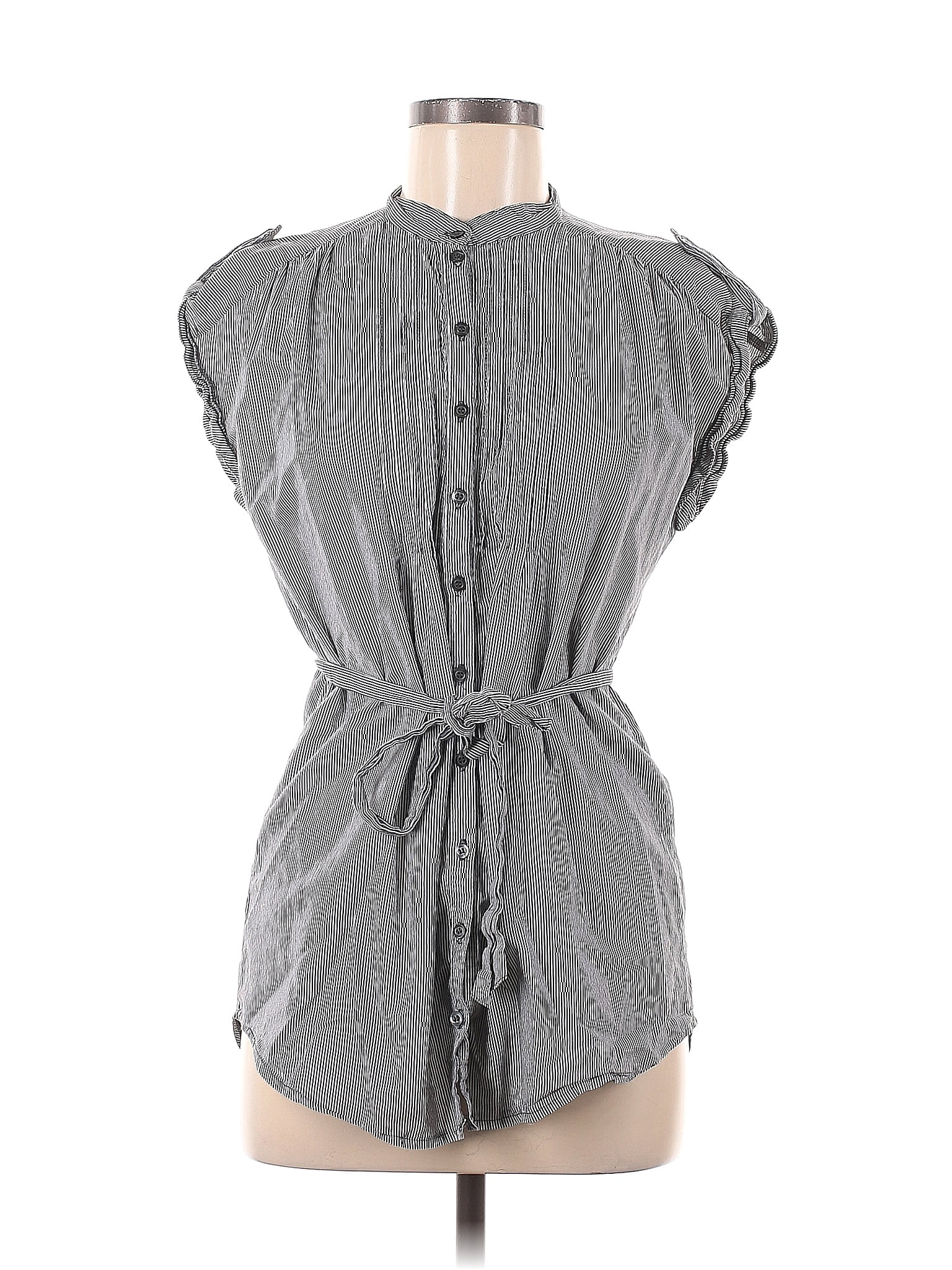 Divided by H&M 100% Cotton Stripes Multi Color Gray Short Sleeve Blouse Size 6 - 42% off | ThredUp