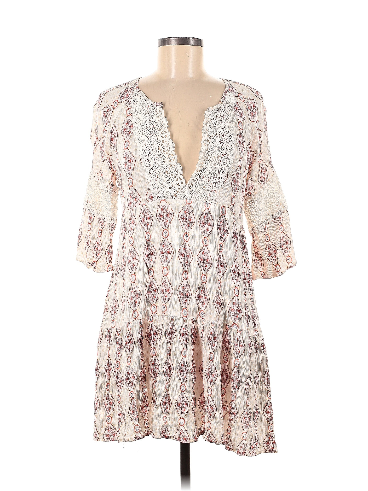 Hem & Thread 100% Rayon Multi Color Ivory Casual Dress Size M - 70% off ...