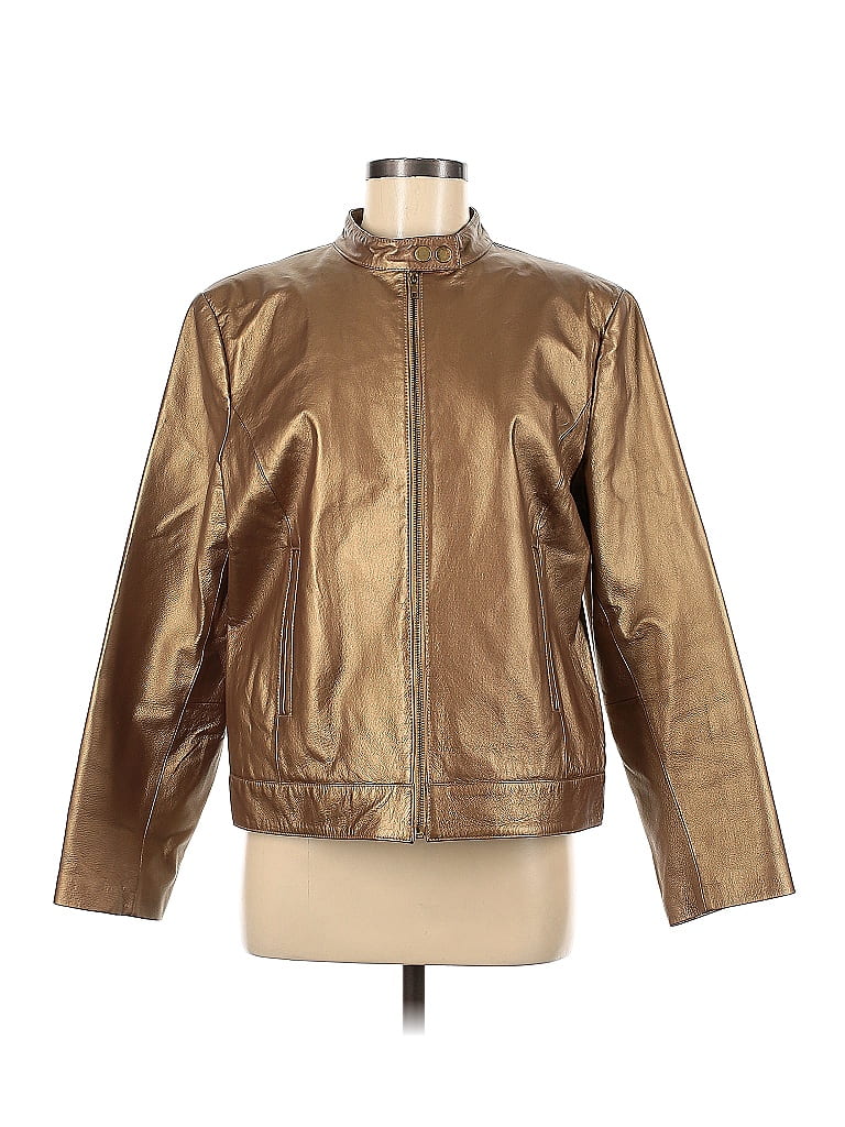 Terry Lewis 100% Leather Gold Leather Jacket Size M - 69% off | ThredUp