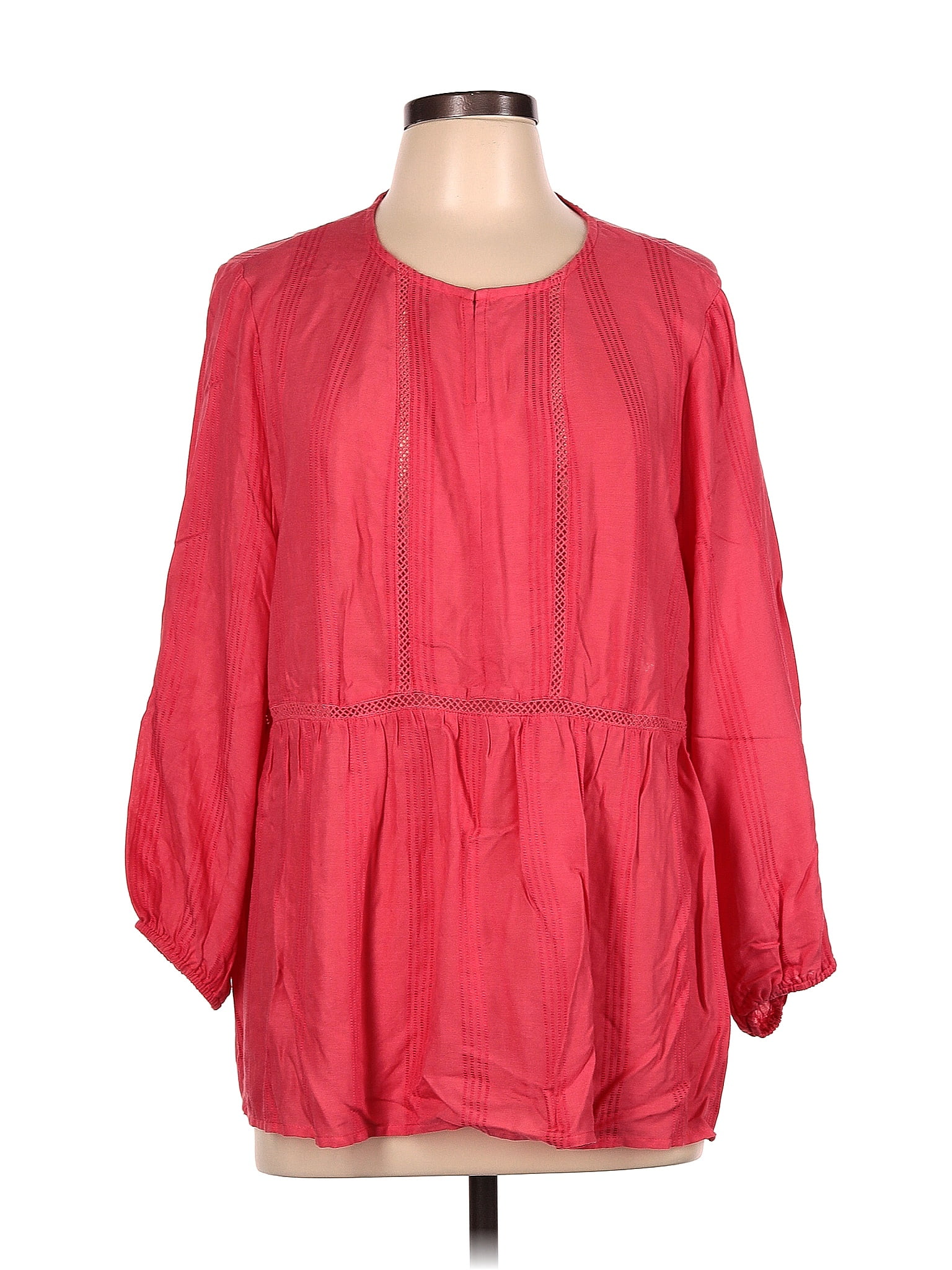 Fever 100 Rayon Stripes Red Long Sleeve Blouse Size L 75 Off Thredup