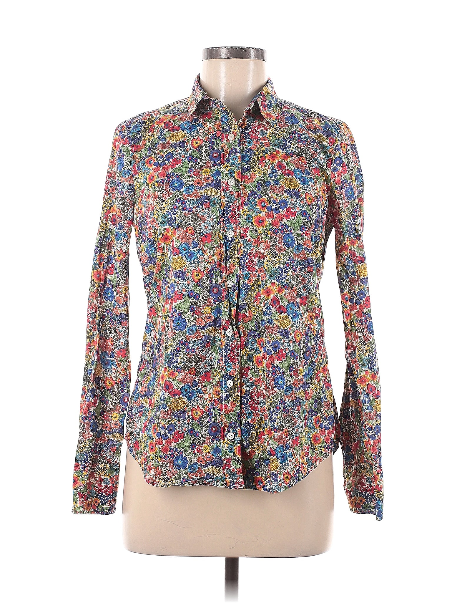 Liberty Art Fabrics for J.Crew 100% Cotton Floral Multi Color Blue Long Sleeve Button-Down Shirt ...