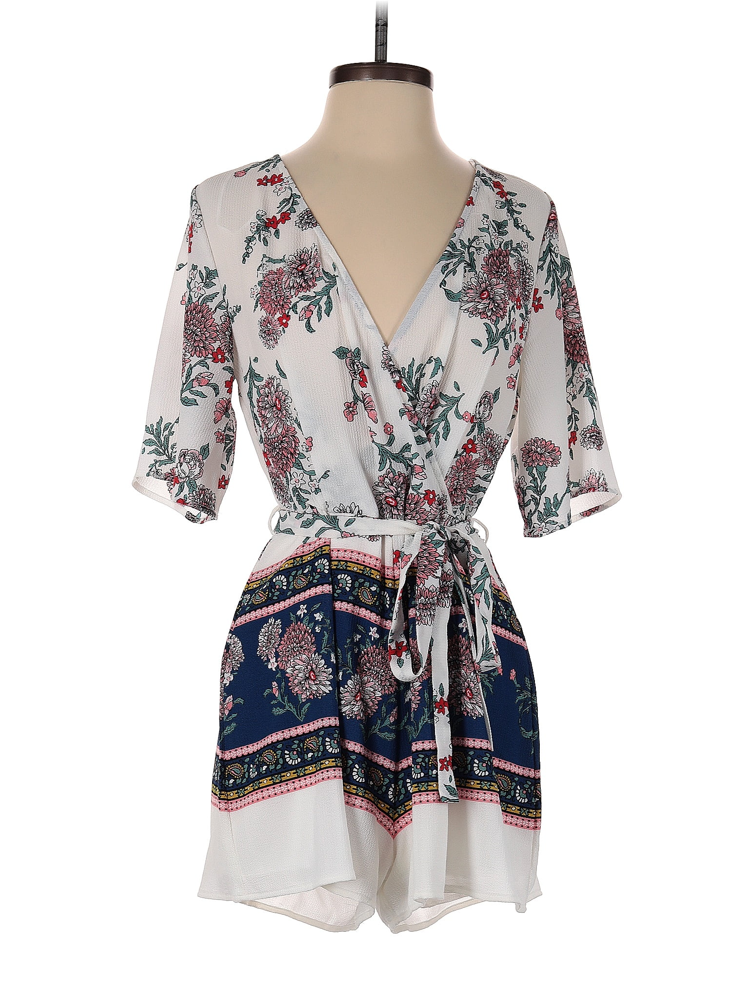 Blue Rain Floral Multi Color White Romper Size M - 54% off | ThredUp