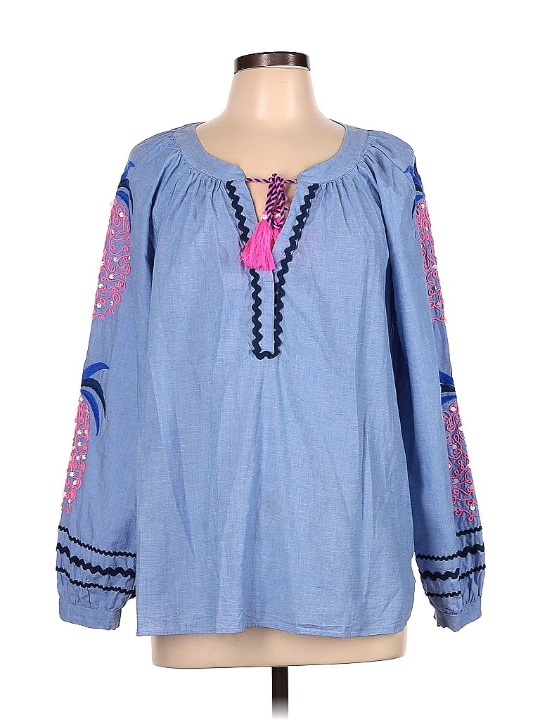 Lilly Pulitzer 100% Cotton Blue Long Sleeve Blouse Size L - 65% off | ThredUp