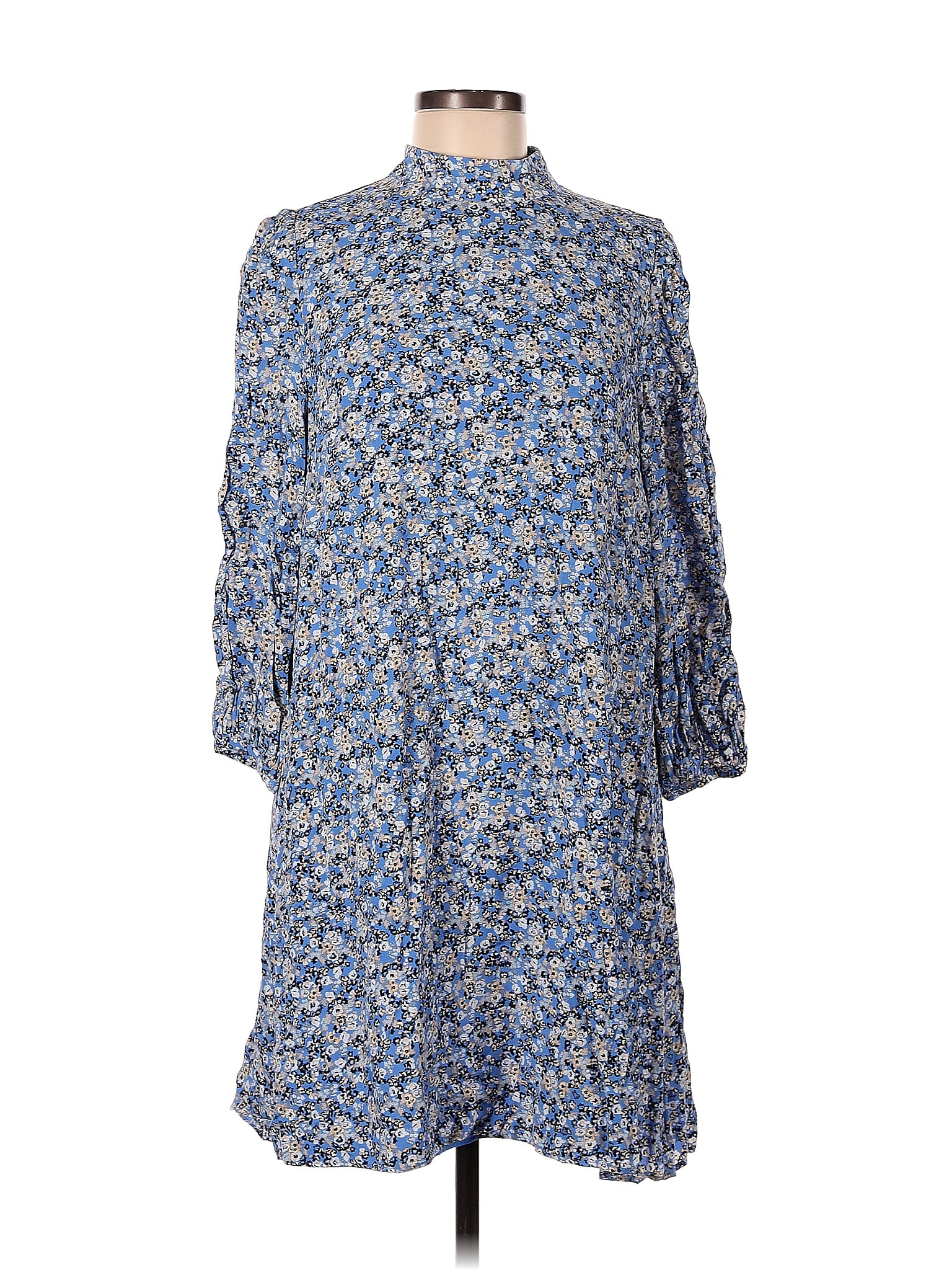 Ann Taylor 100 Polyester Floral Multi Color Blue Casual Dress Size 10
