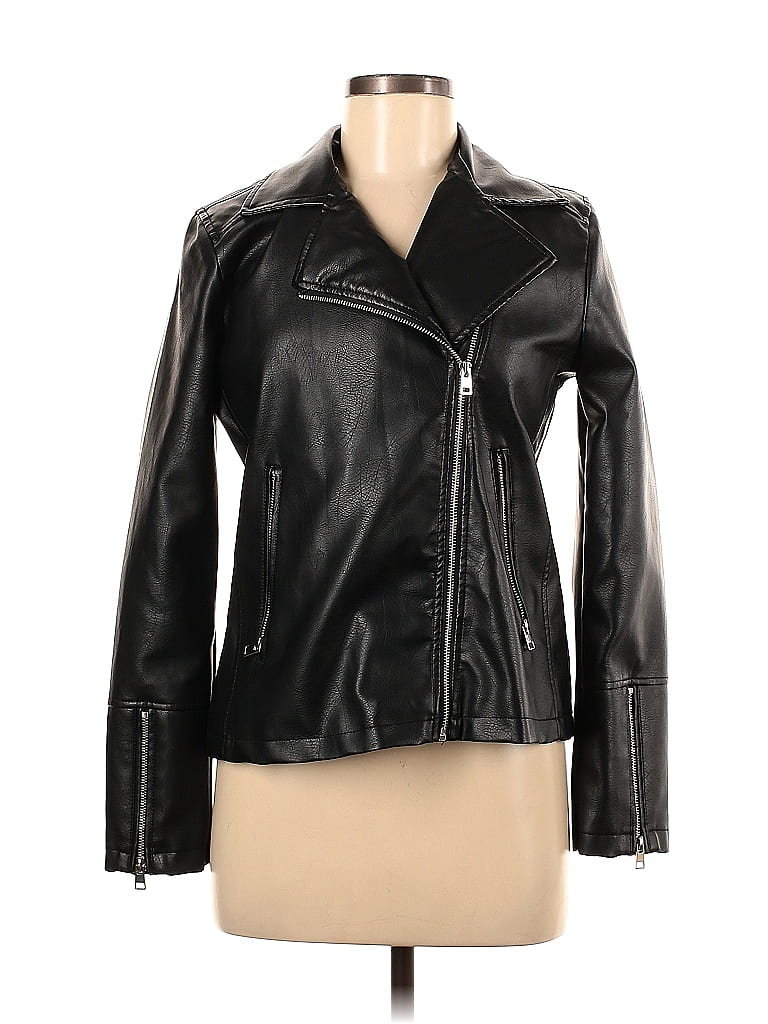 Anna Cai 100% Polyester Solid Black Faux Leather Jacket Size M - 65% off | ThredUp