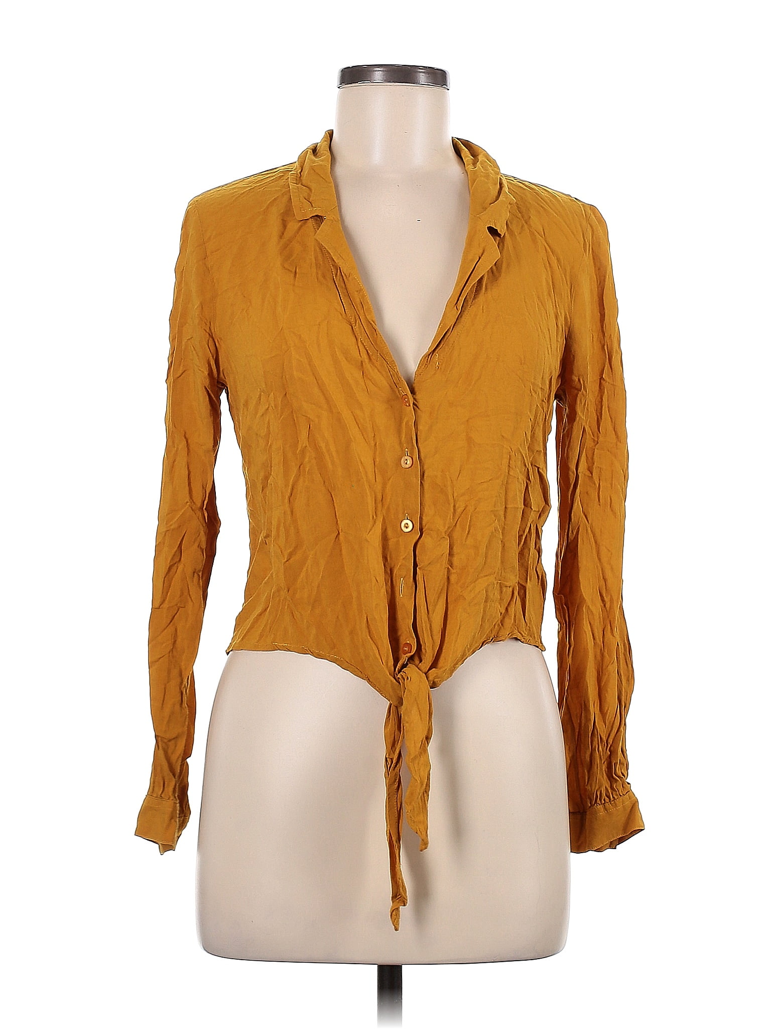 Pins And Needles 100 Rayon Solid Yellow Long Sleeve Button Down Shirt