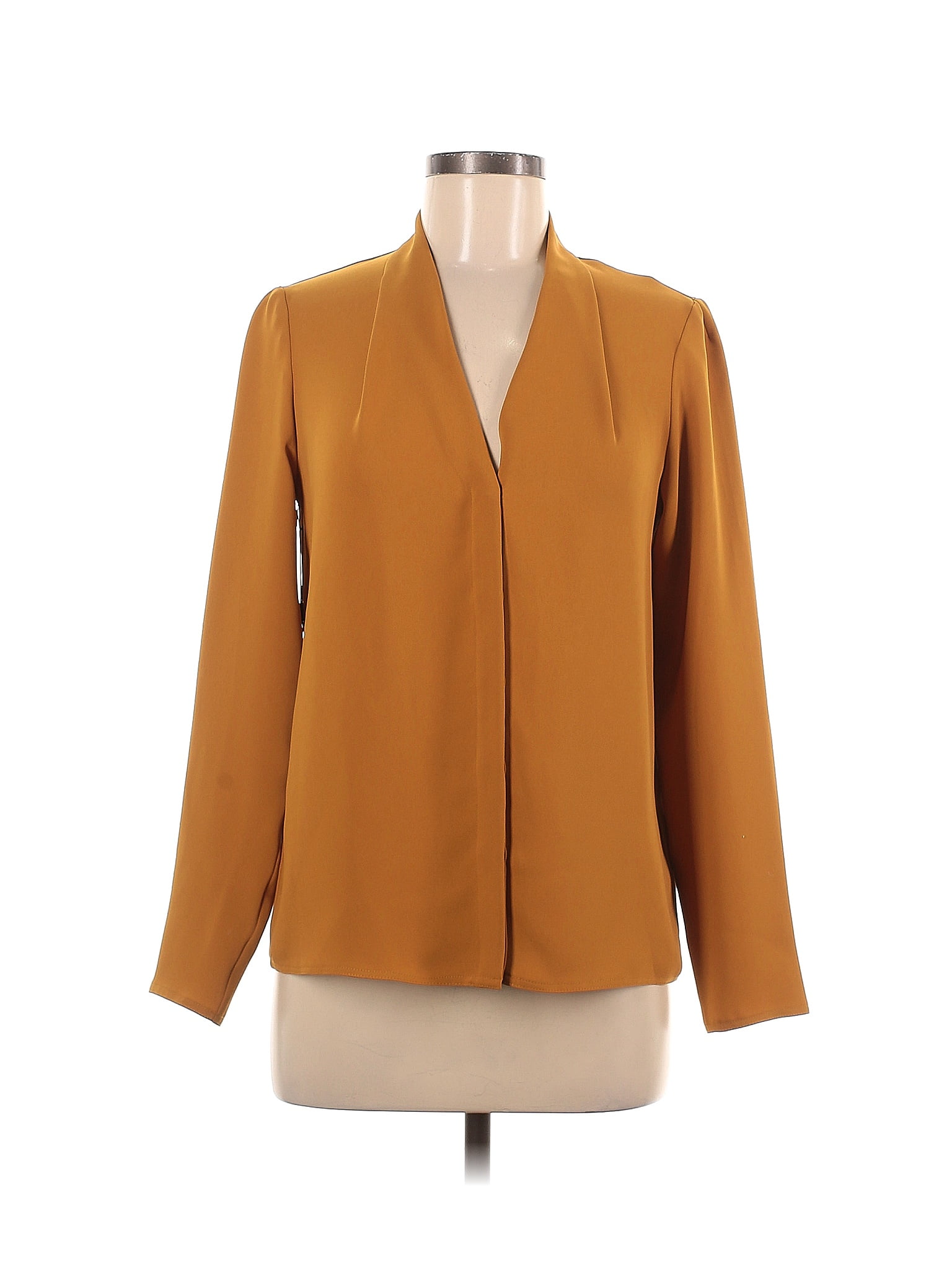 Babaton 100 Polyester Solid Yellow Brown Long Sleeve Blouse Size S
